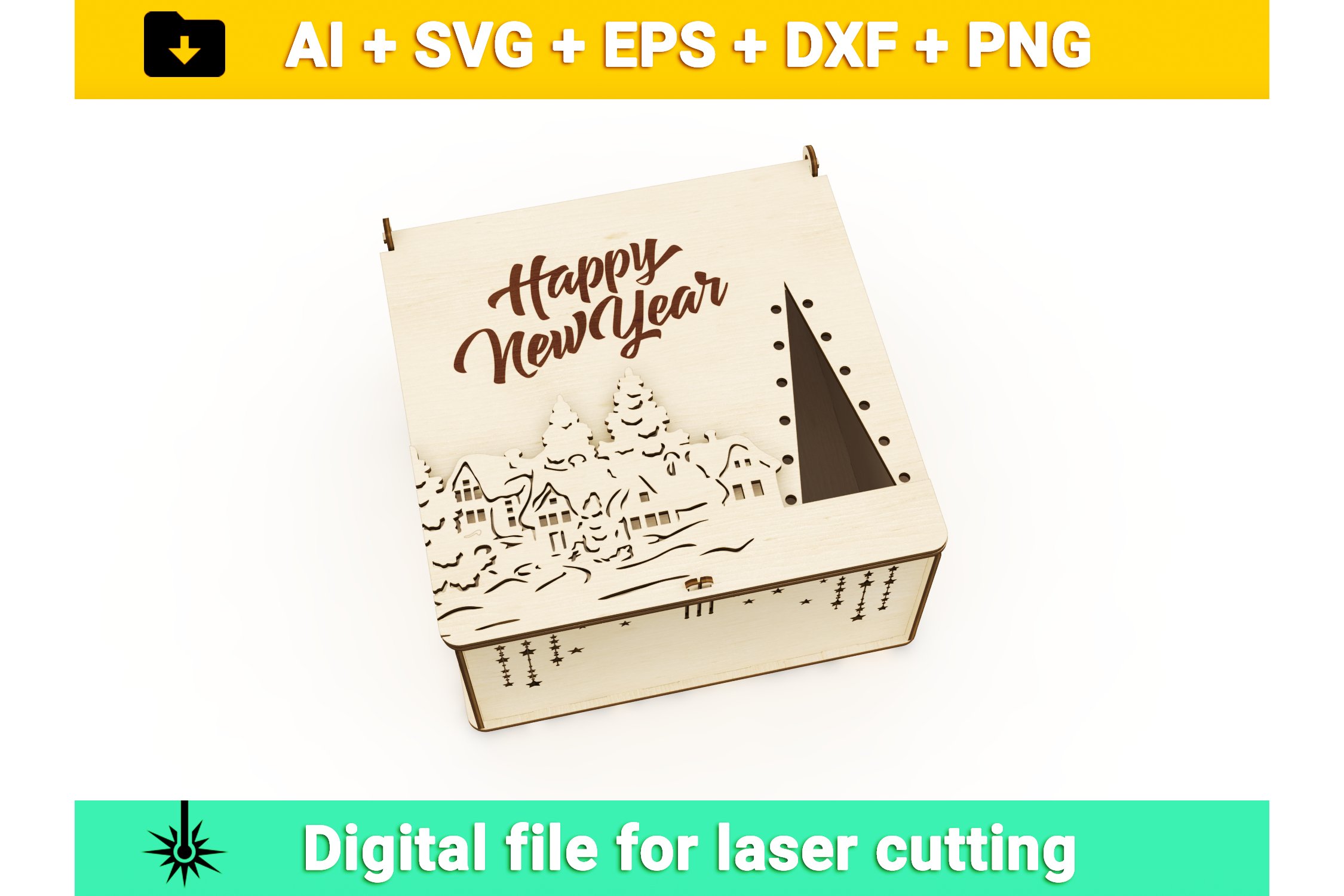 Happy New Year's box vector for CNC svg vector file