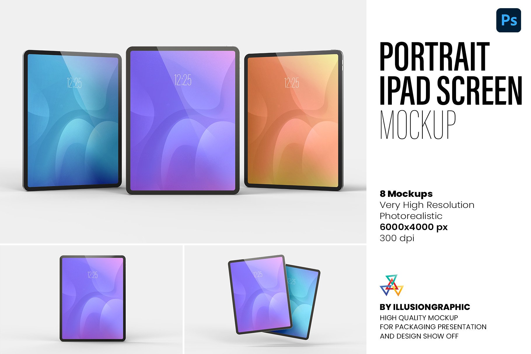 Portrait iPad Screen Mockup - 8 views (2226040) | Branding | Design Bundles