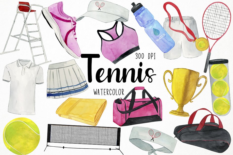 Watercolor Tennis Clipart, Tennis Graphics, Racket Clipart (2281054 ...