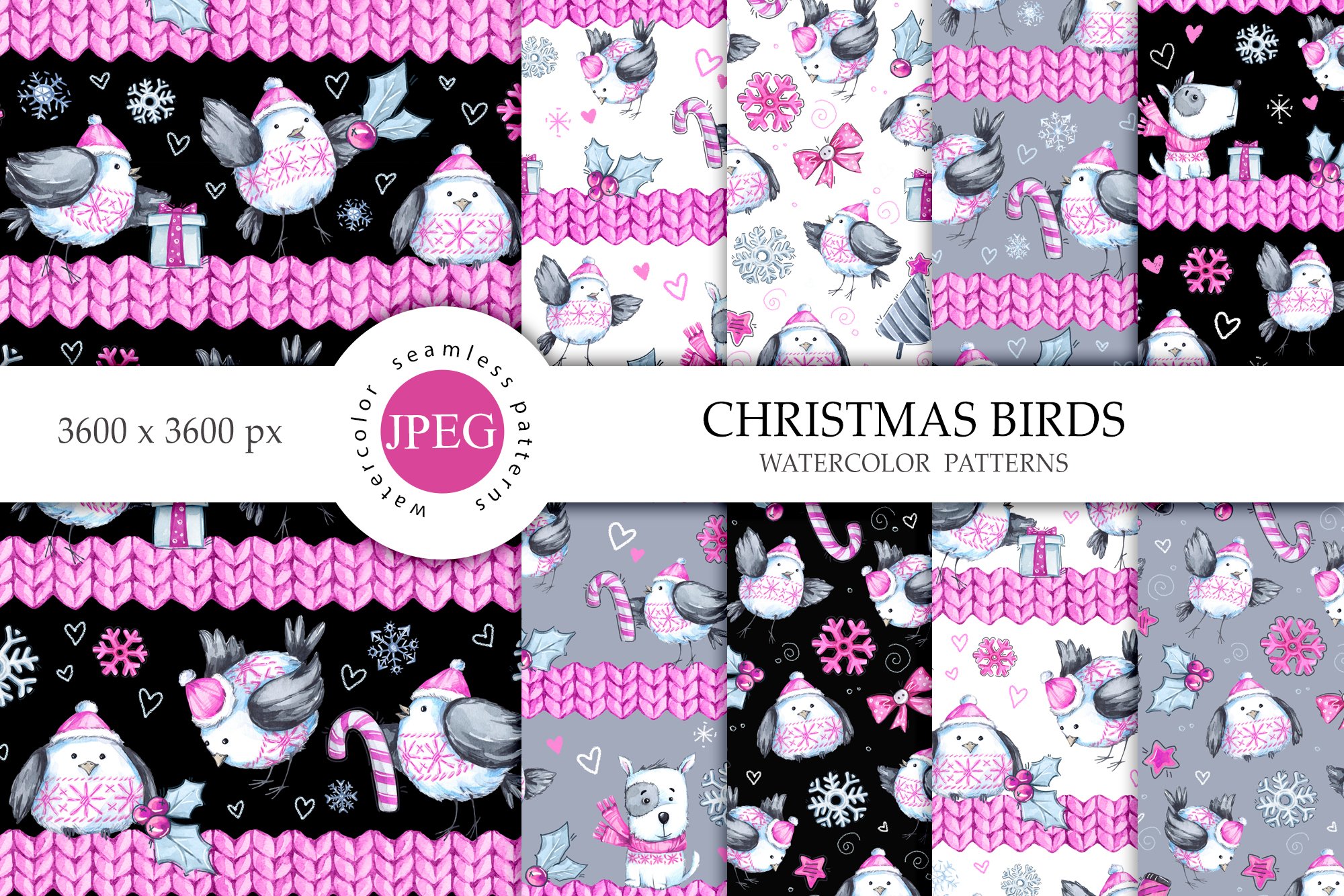 9 New Year Seamless Patterns. Winter Holiday backgrounds (2193292 ...