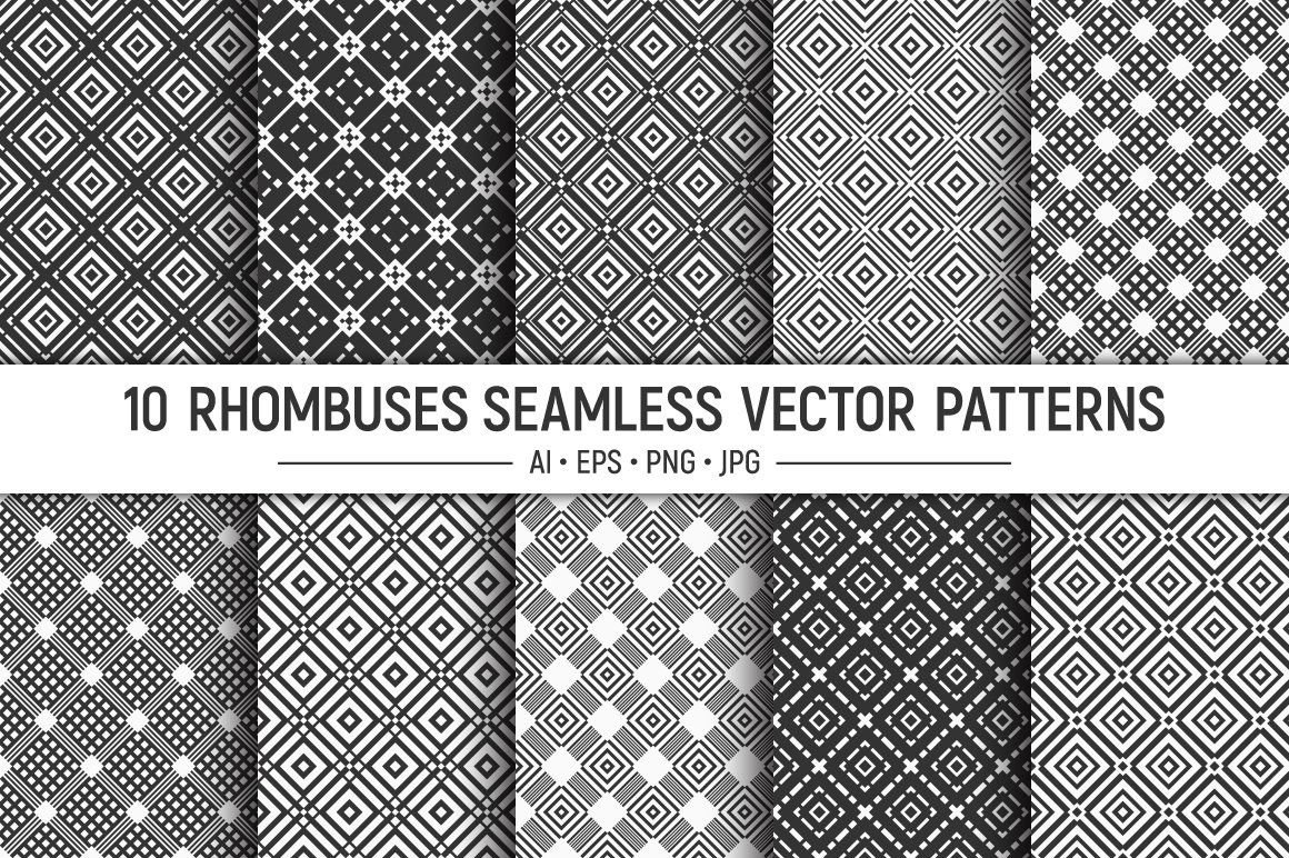 10 rhombuses seamless vector patterns
