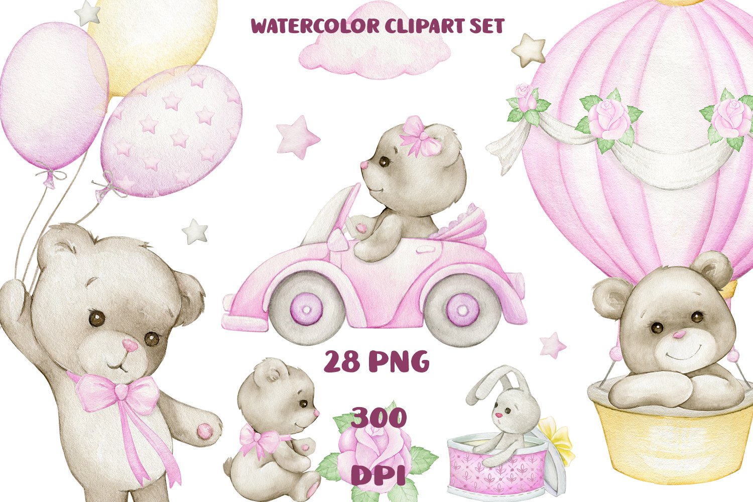 Cute Pink Teddy Bears With Roses