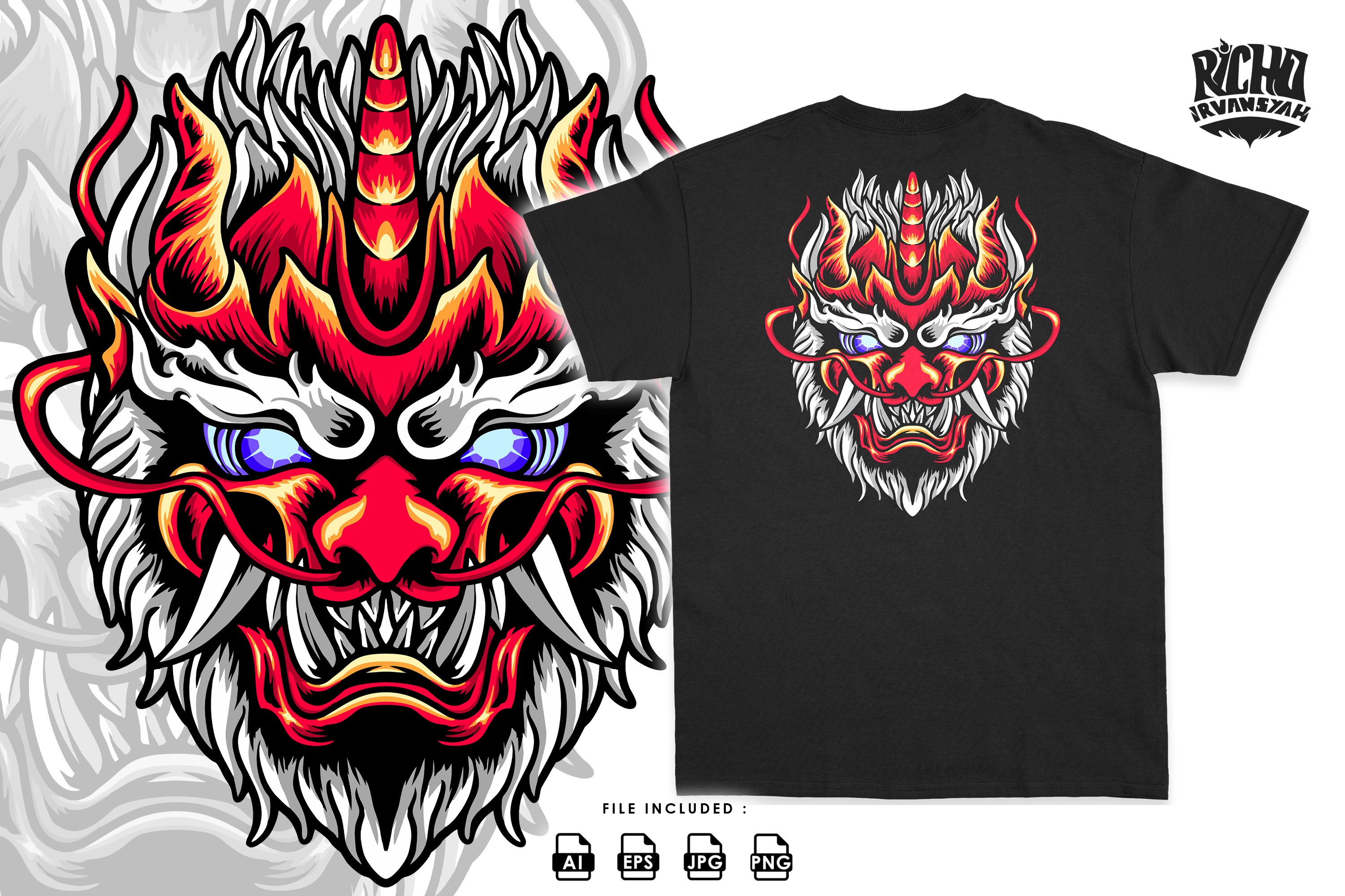 Fujin Raijin Head Vector illustration
