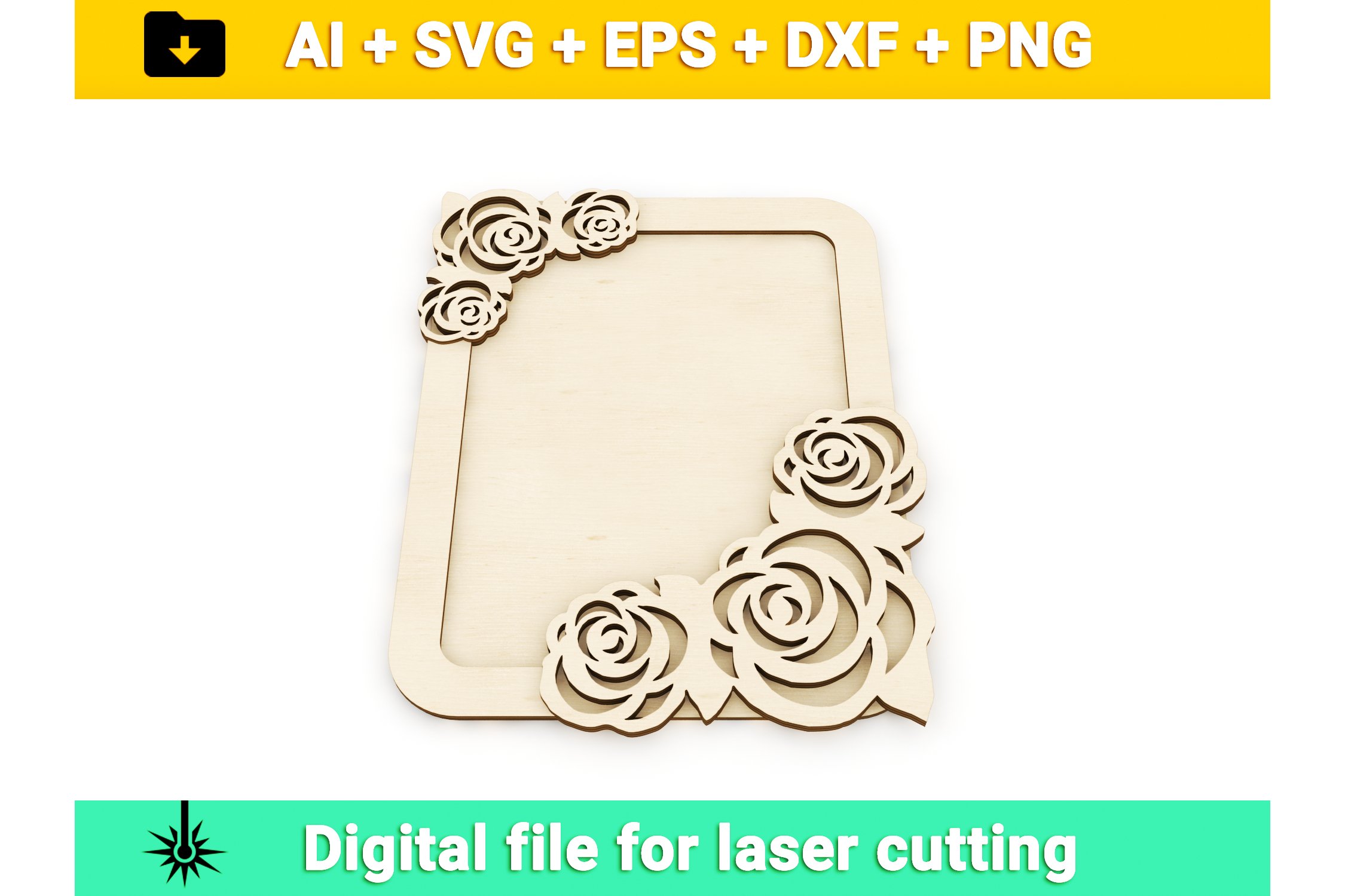 Frame with roses vector for CNC svg vector file (2196967) | Laser ...
