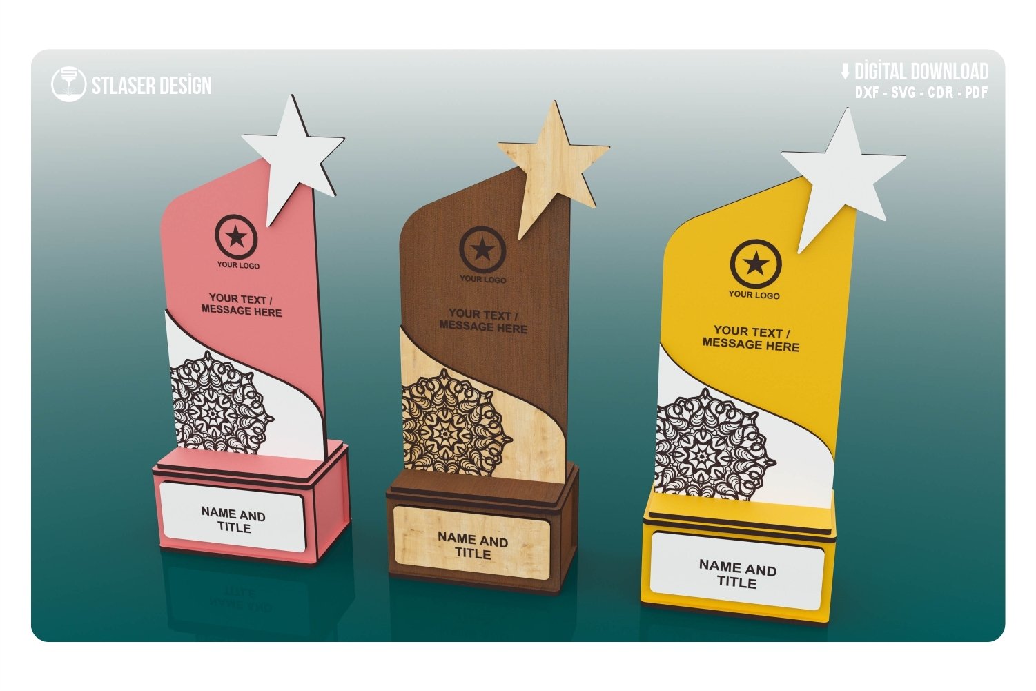 Wooden Trophy Designs Award Trophy Laser Cut Files, Wood Award Svg
