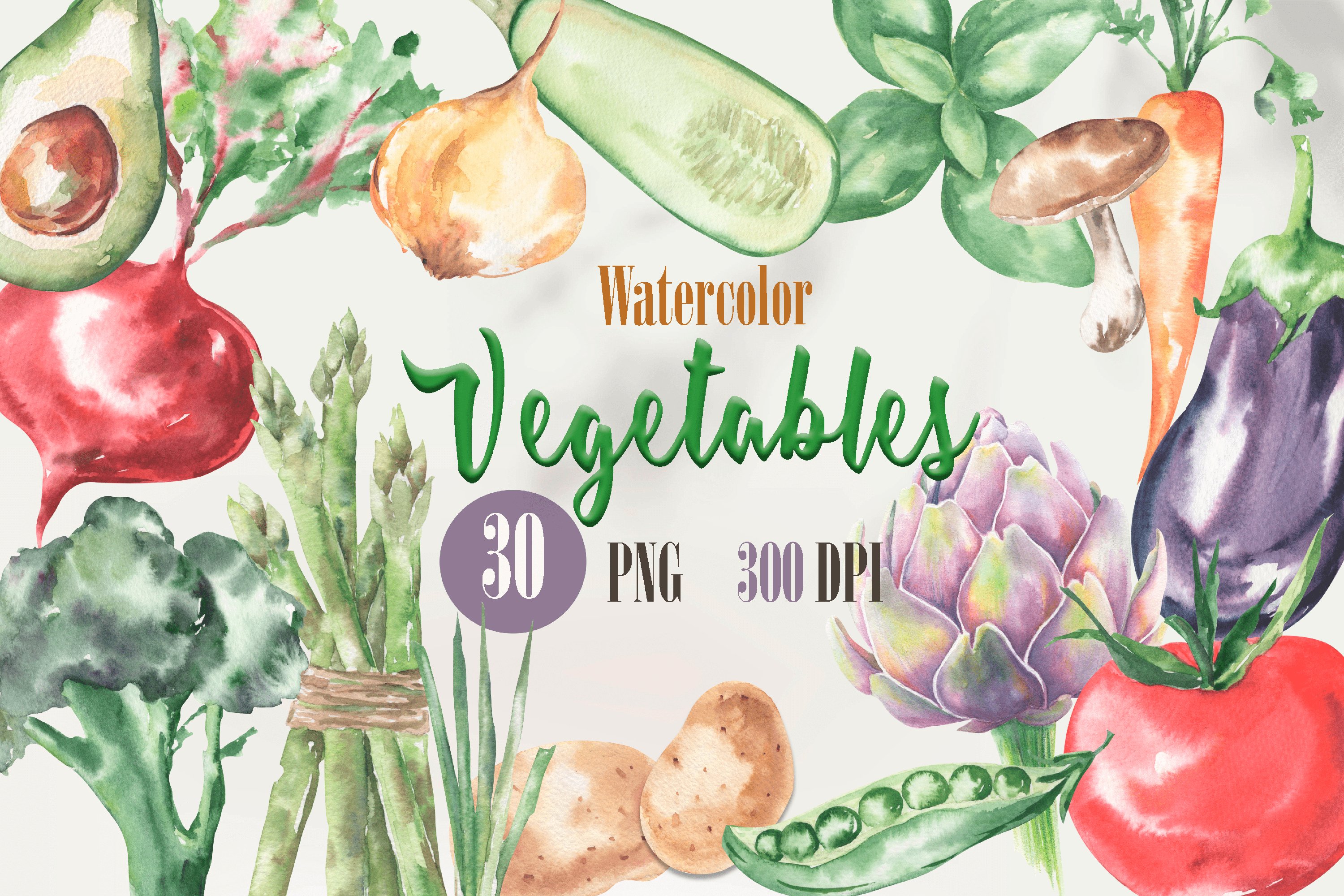 Watercolor vegetables clipart. Handpainted vegetables
