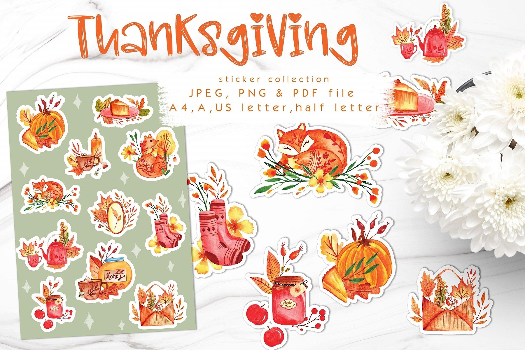 Autumn / Thanksgiving Sticker Sheet (2289503) | Stickers | Design Bundles
