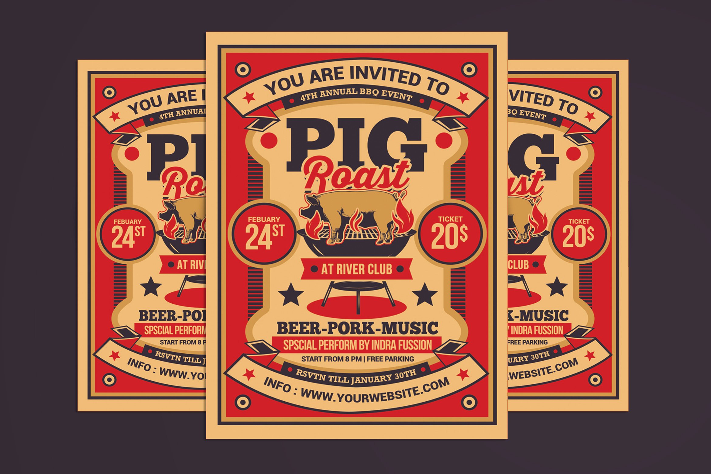 Pig Roast Event Flyer (1763682) | Flyers | Design Bundles