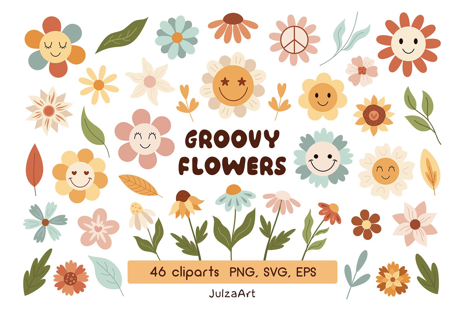 Groovy Flowers Clip Art