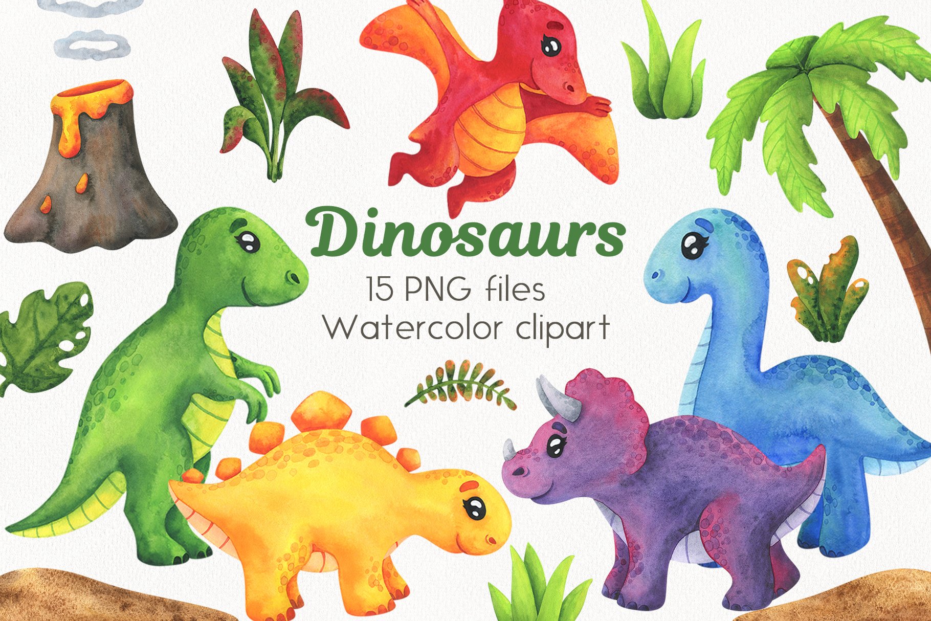 Cute colorful dinosaurs (1824044) | Clipart | Design Bundles