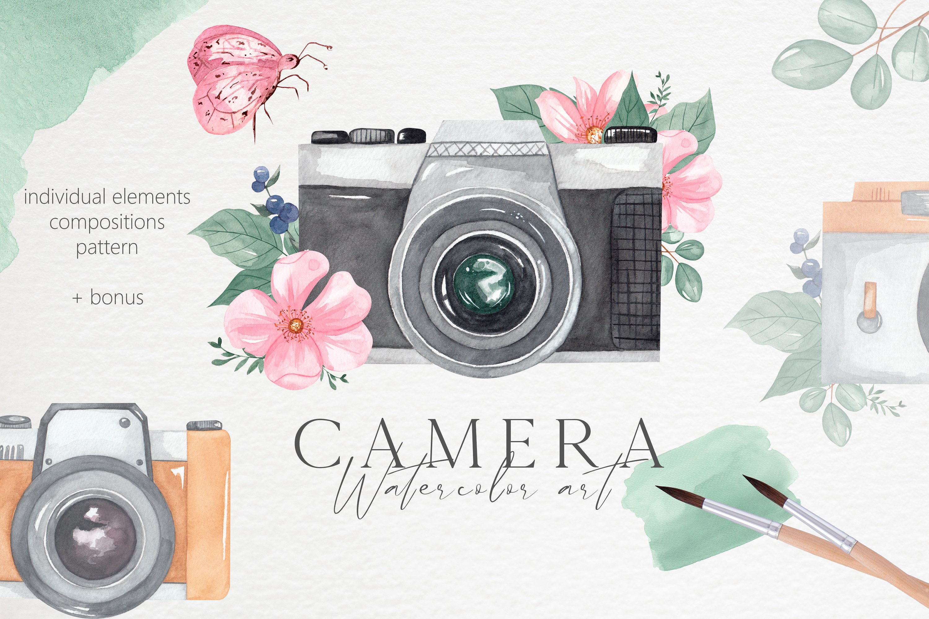 Watercolor Camera Clipart (1848230) | Illustrations | Design Bundles
