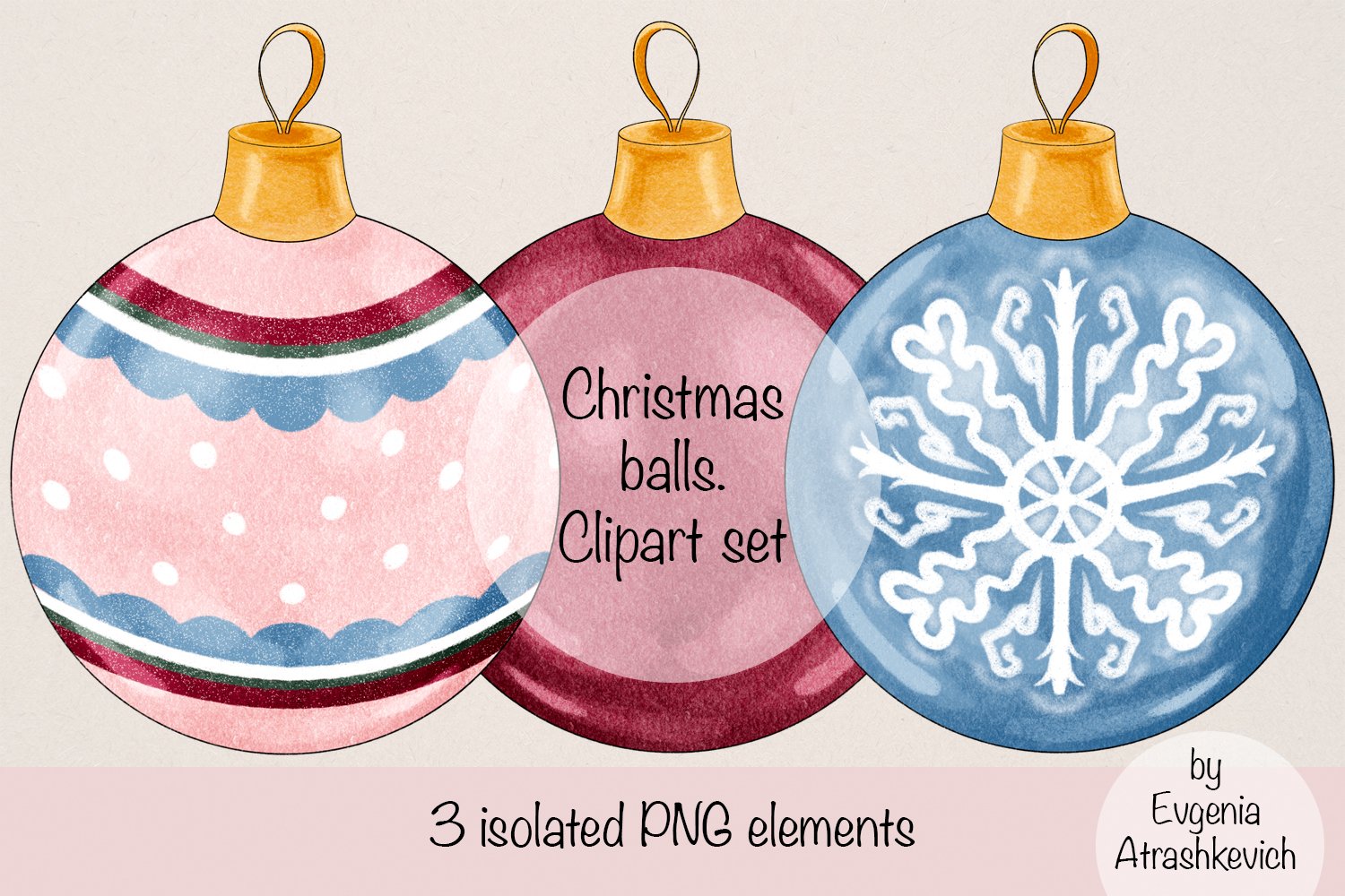 Christmas balls. Clipart set - 3 PNG - 300 DPI (2243133)