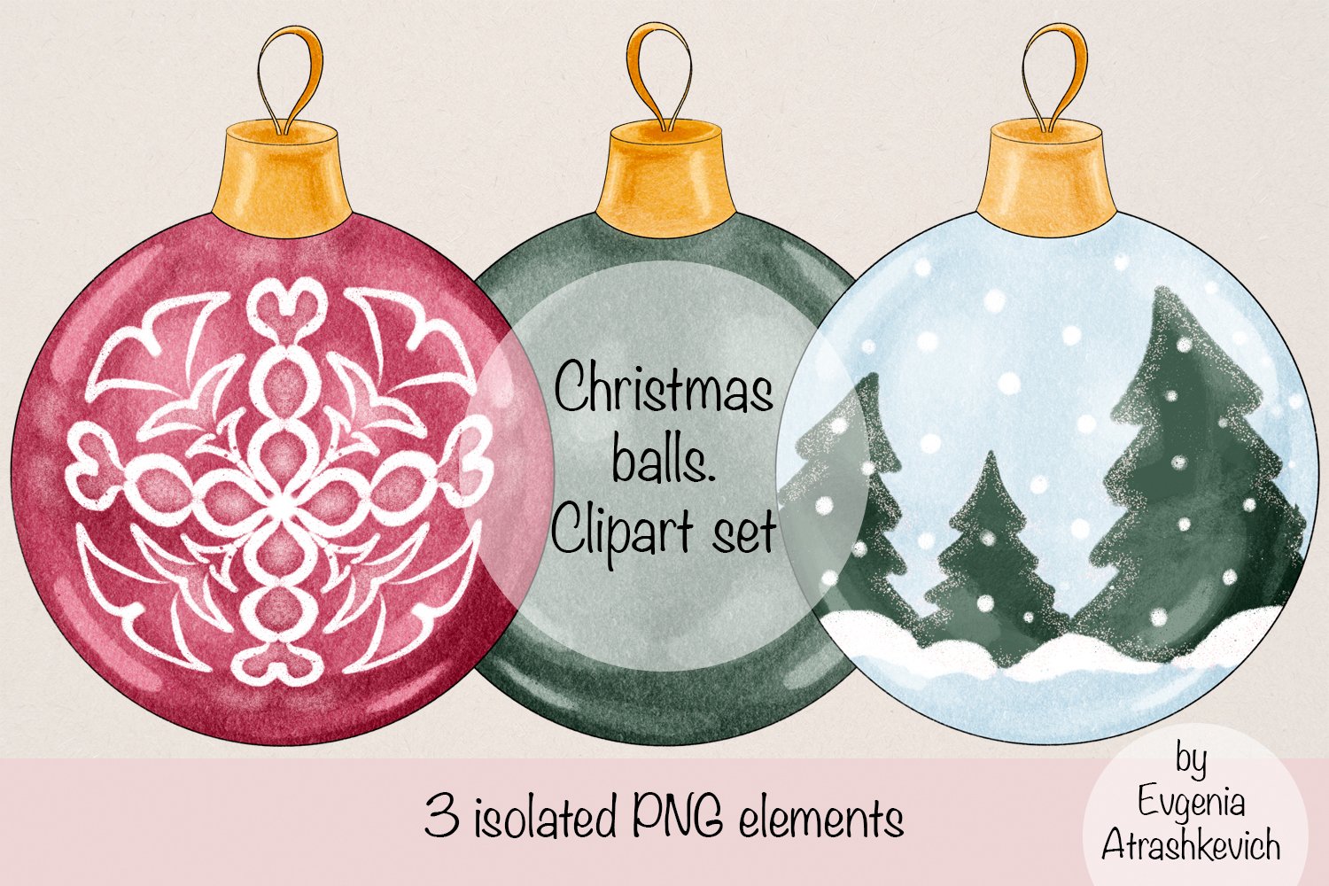 Christmas balls. Clipart set - 3 PNG - 300 DPI (2243127)