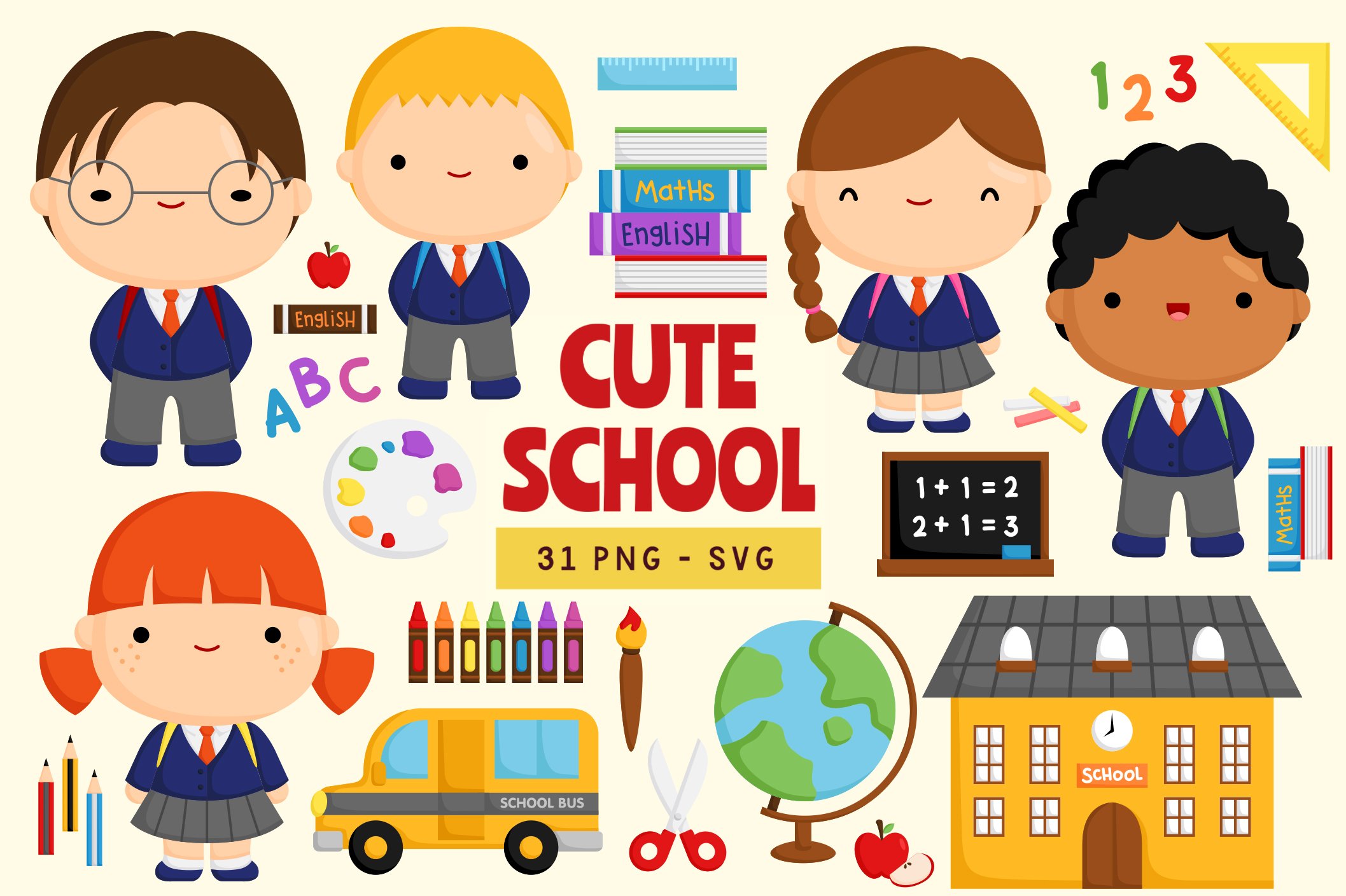 Kids Learning At School Clipart