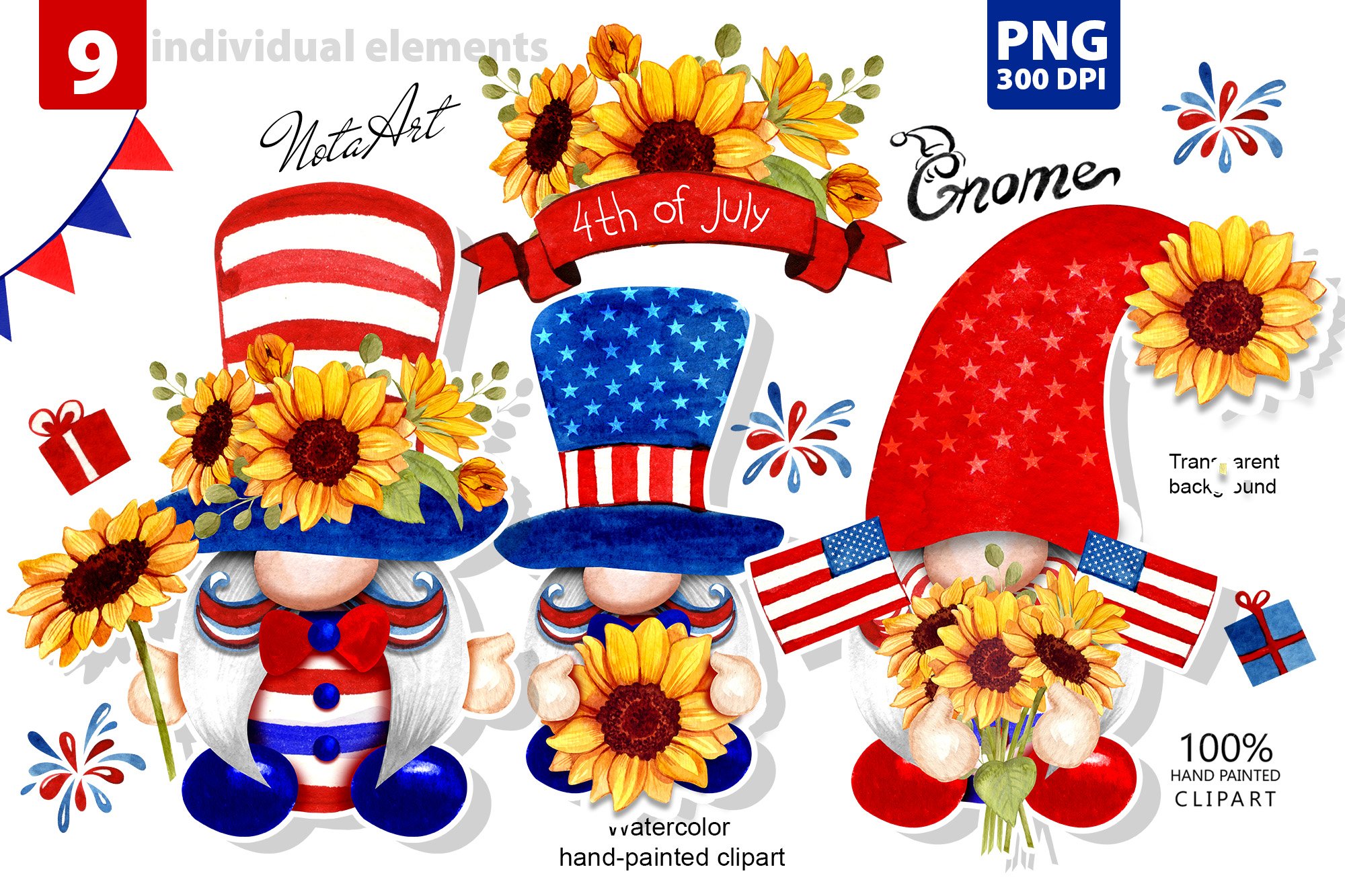 Gnomes happy Independence Day of America, from July 4th