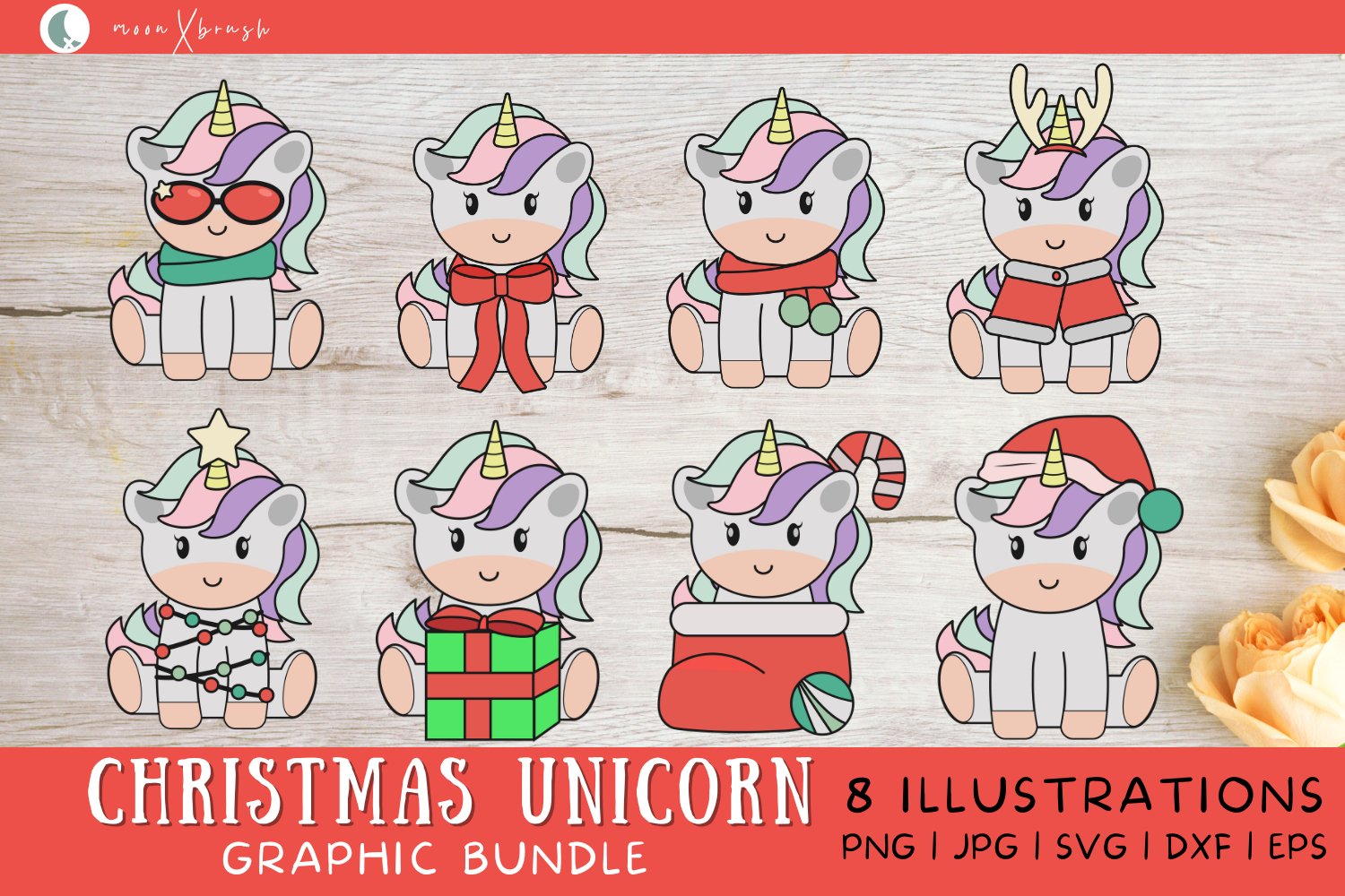 Christmas Unicorn Sublimation Design | Unicorn Clipart Set