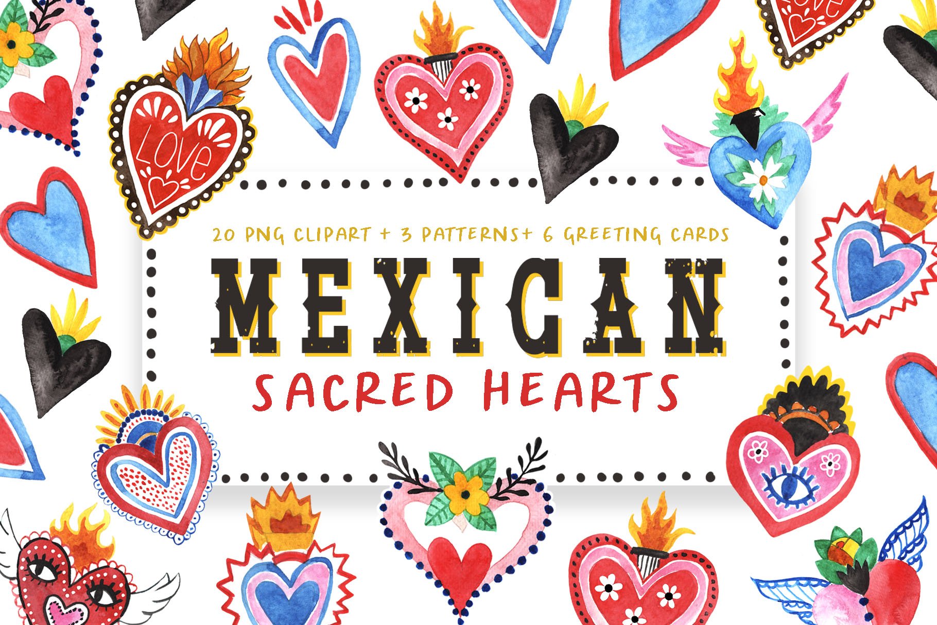 Mexican Hearts clipart and patterns (1807534) | Patterns | Design Bundles