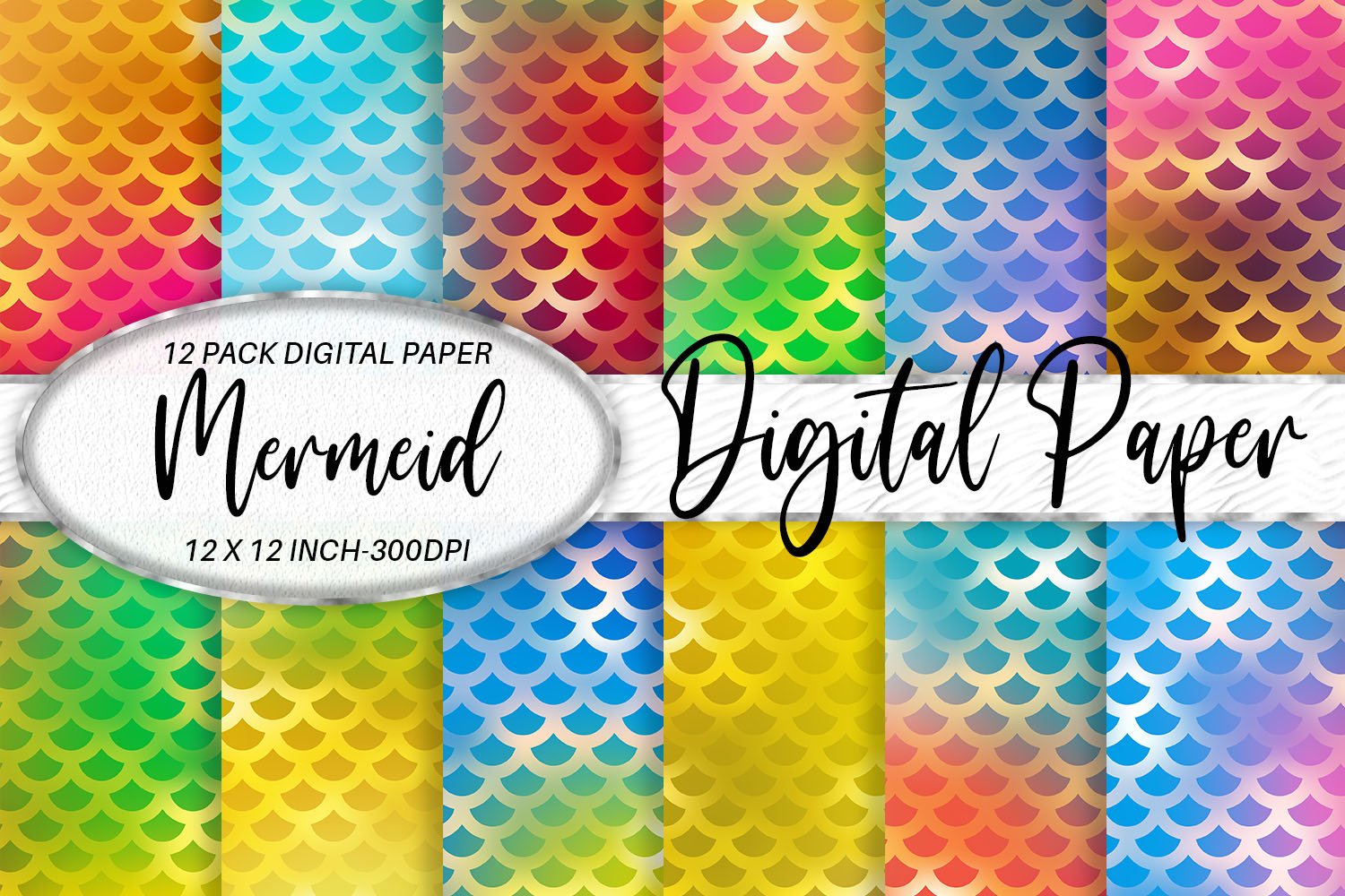 Mermaid digital paper background (1380525) | Textures | Design Bundles