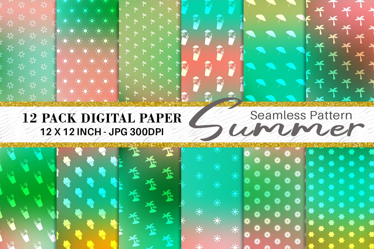 Summer Seamless Pattern Digital Paper Background (1419381) | Textures ...