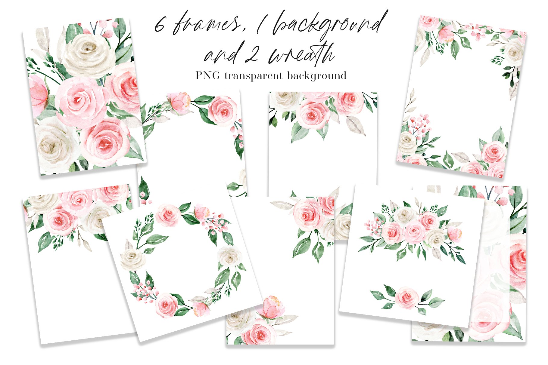 Greeting card template, invitation with flowers, frames