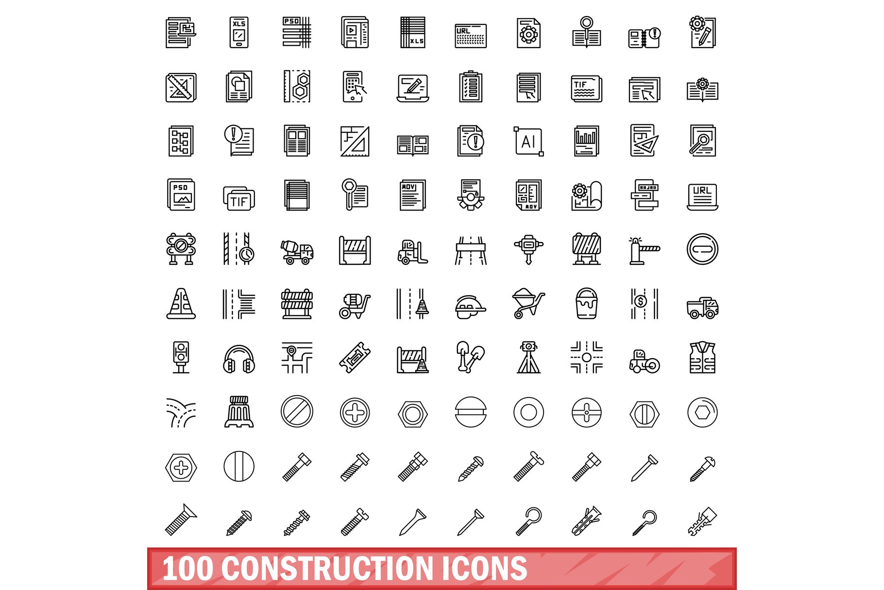 100 construction icons set, outline style (2206446) | Icons | Design ...