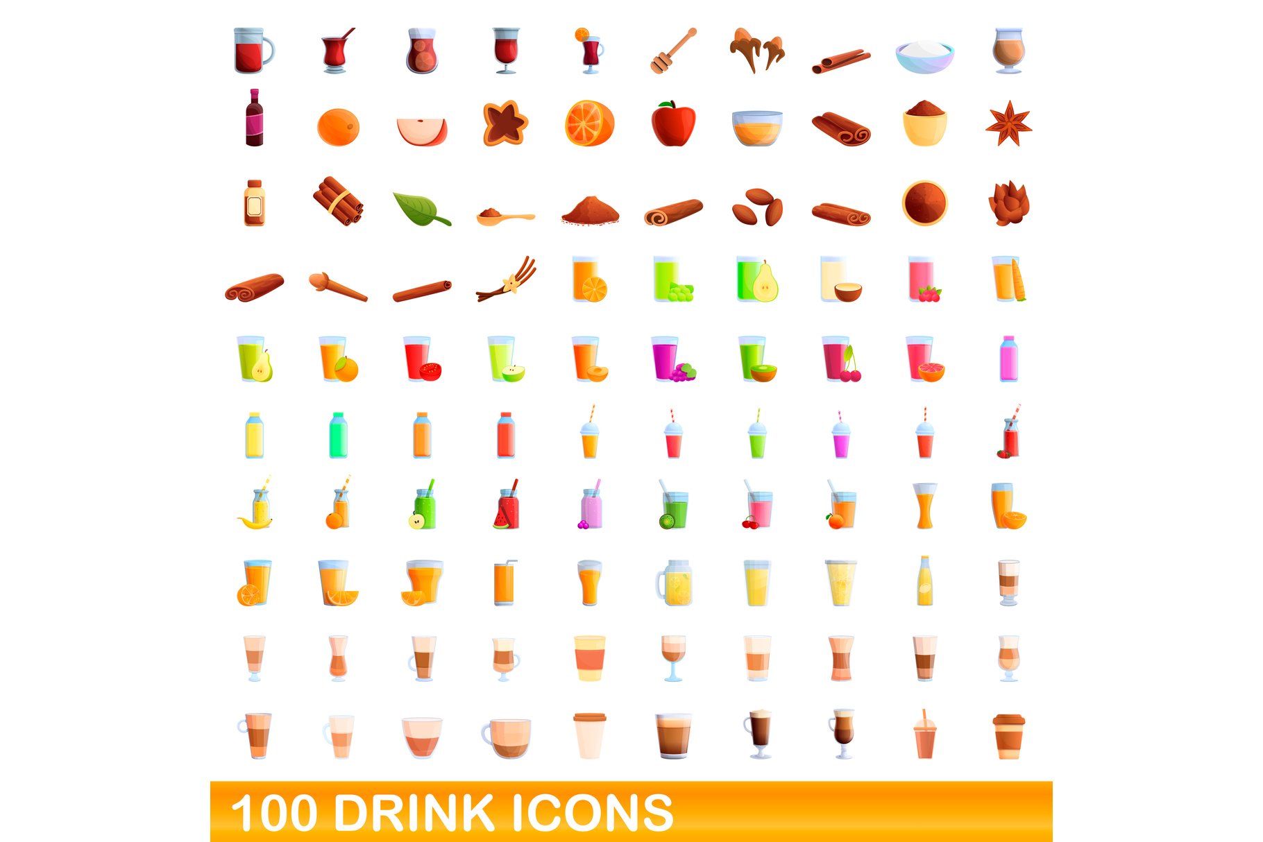 100 drink icons set, cartoon style (1783407) | Icons | Design Bundles