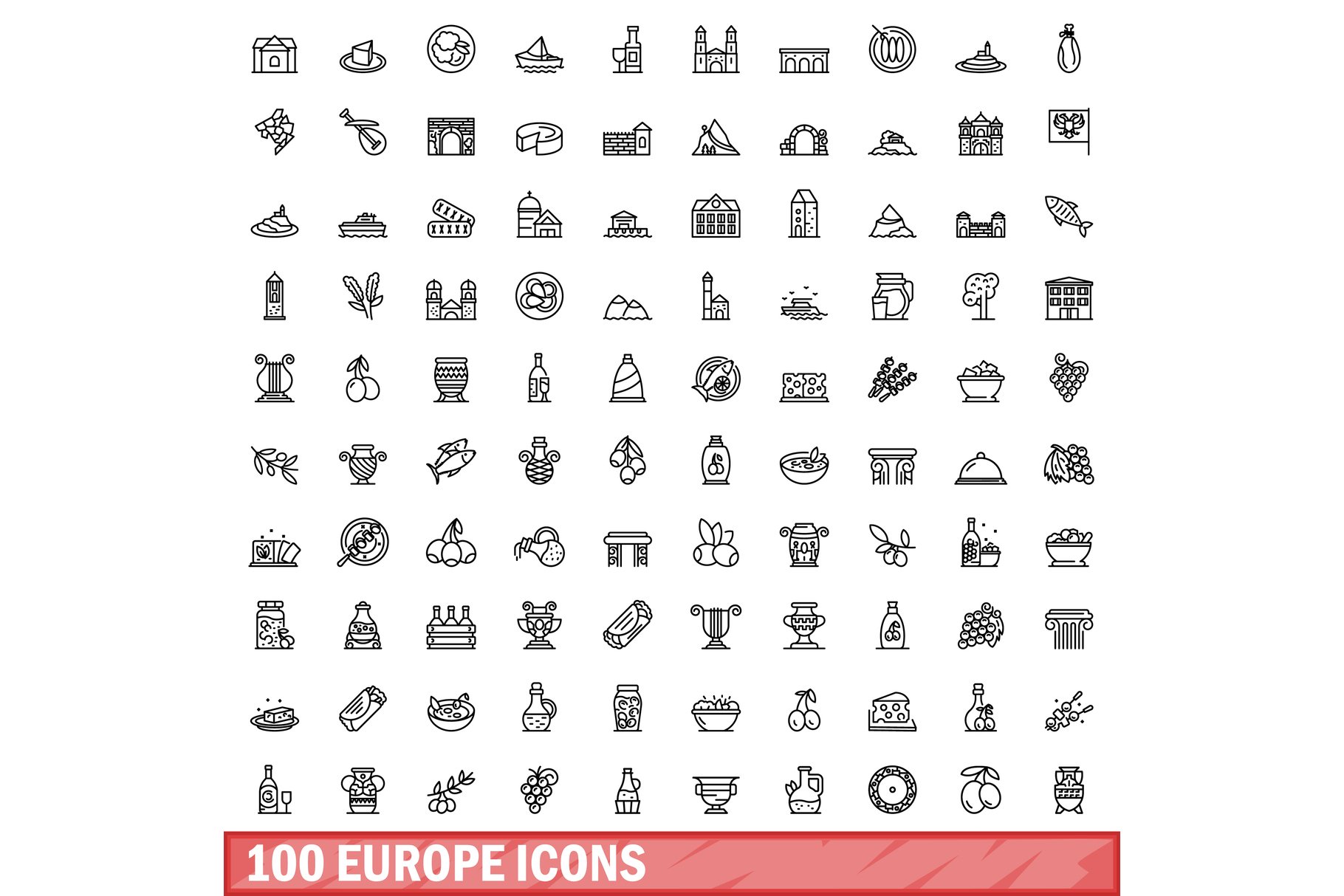 100 europe icons set, outline style (2287889) | Icons | Design Bundles