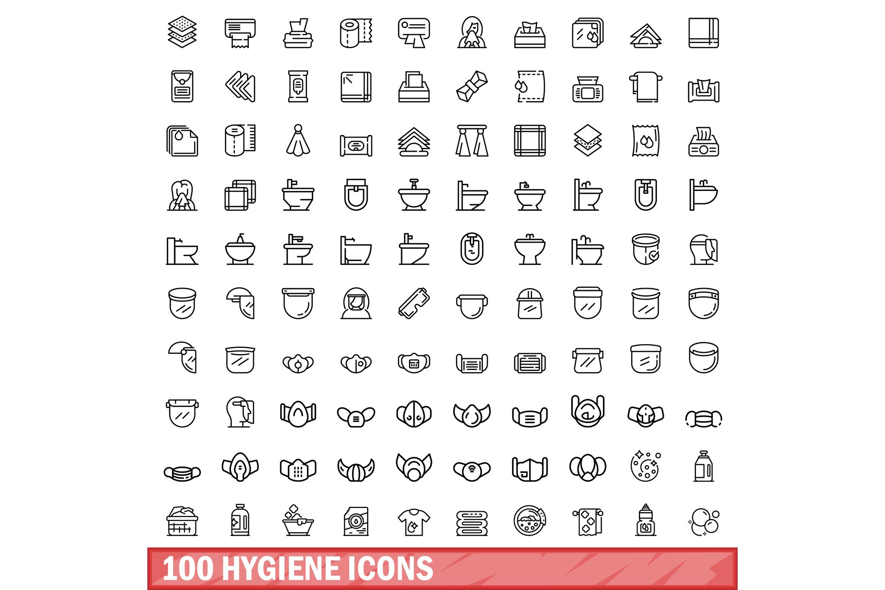 100 hygiene icons set, outline style (1782388) | Icons | Design Bundles