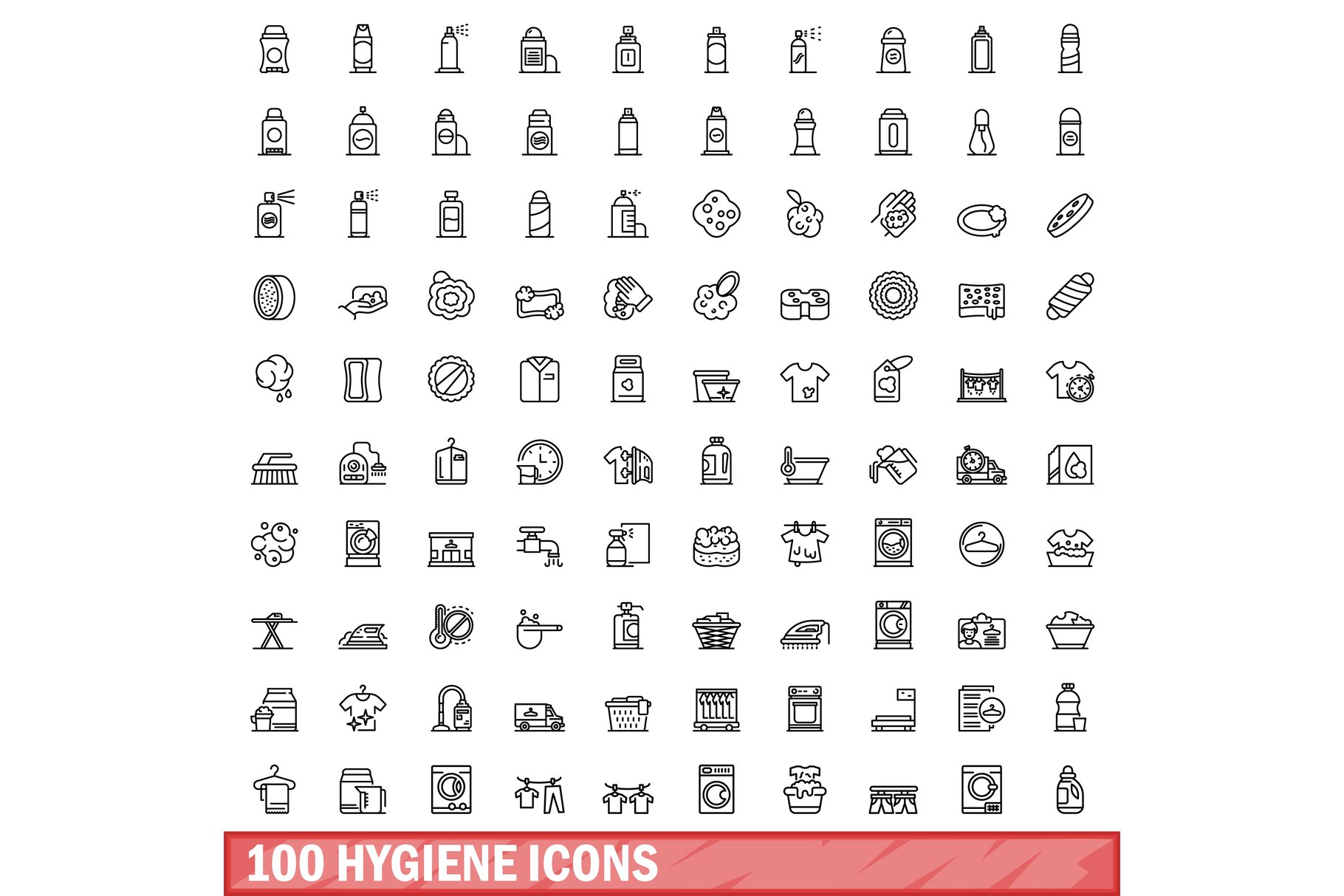100 hygiene icons set, outline style (2207143) | Icons | Design Bundles