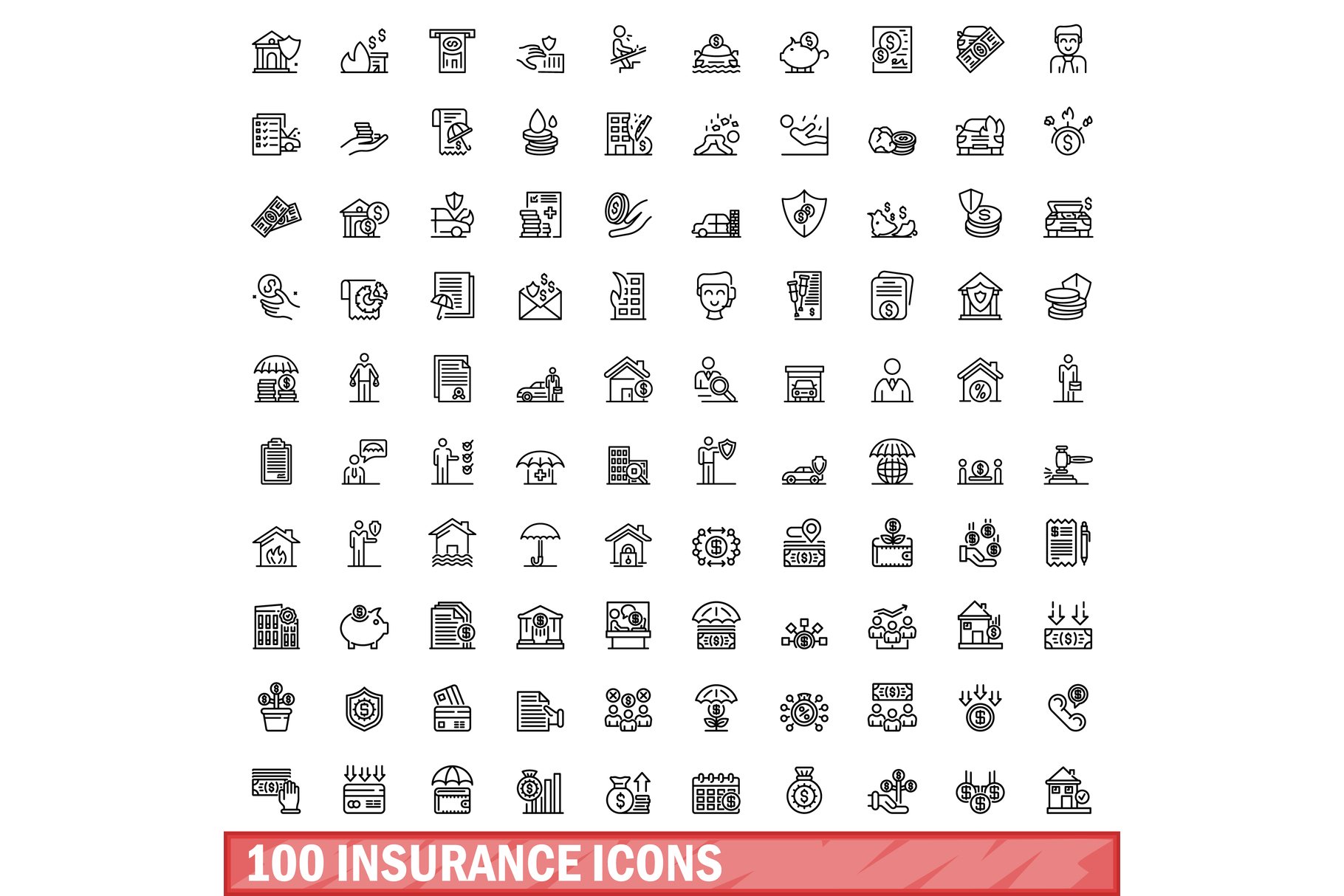 100 insurance icons set, outline style (2207200) | Icons | Design Bundles
