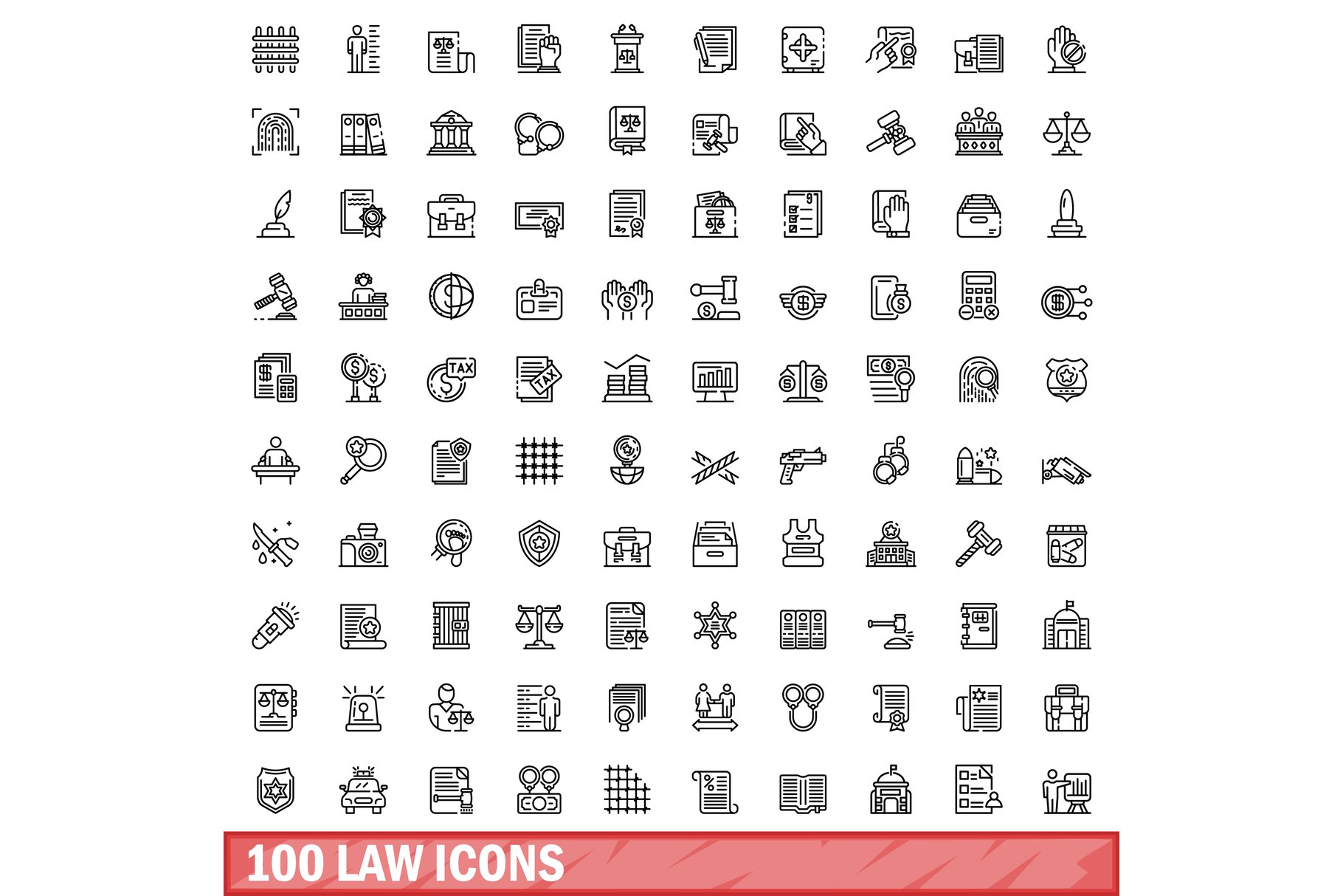 100 law icons set, outline style (1782487) | Icons | Design Bundles