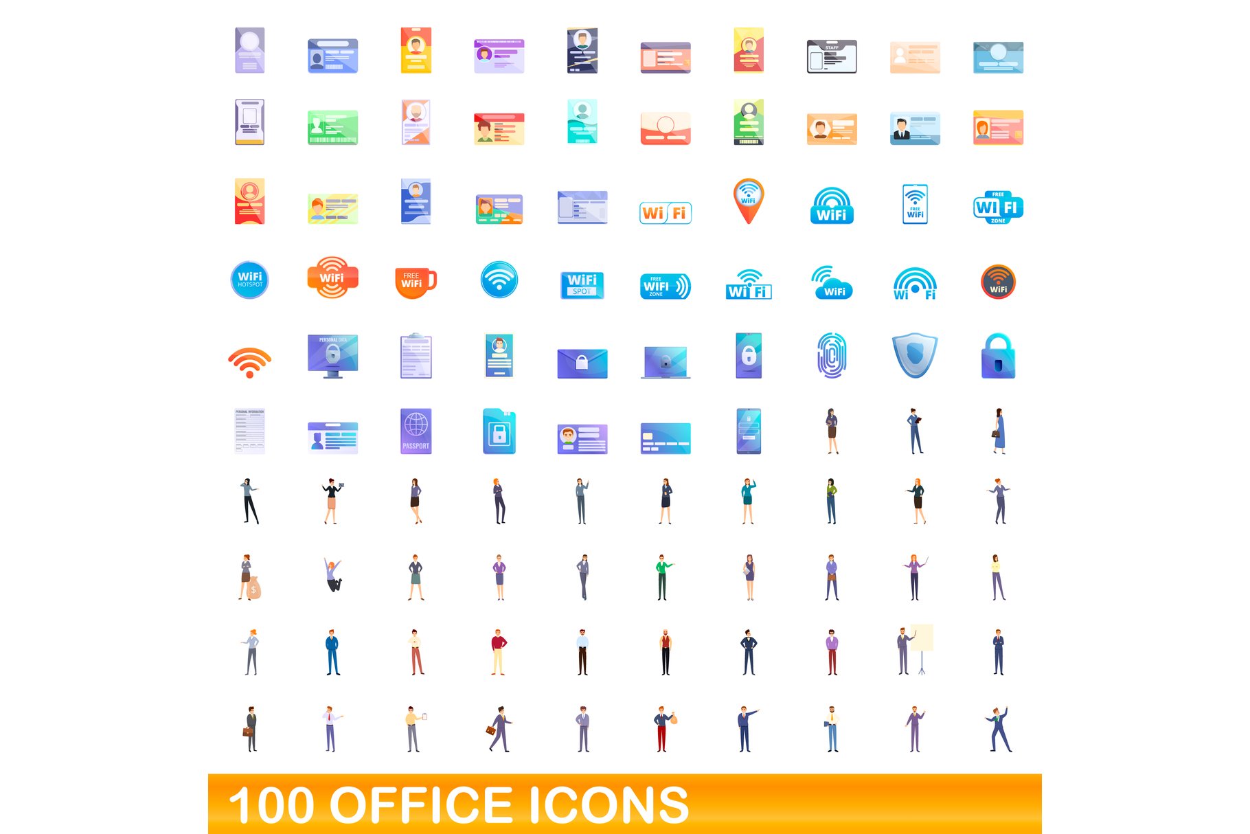 100 office icons set, cartoon style (1378982) | Icons | Design Bundles