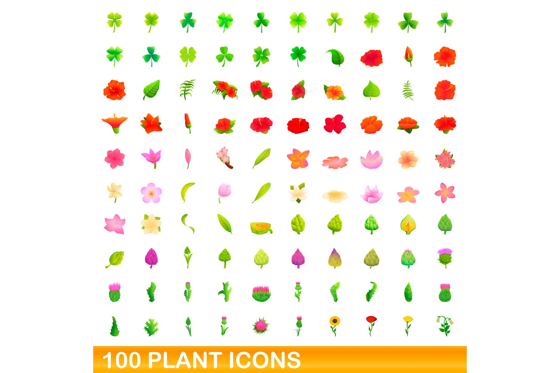 100 plant icons set, cartoon style (1379094) | Icons | Design Bundles