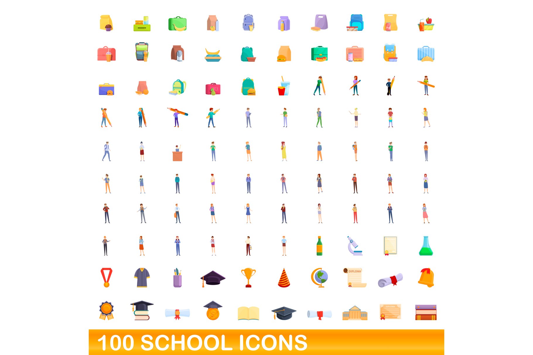 100 school icons set, cartoon style (1783795) | Icons | Design Bundles
