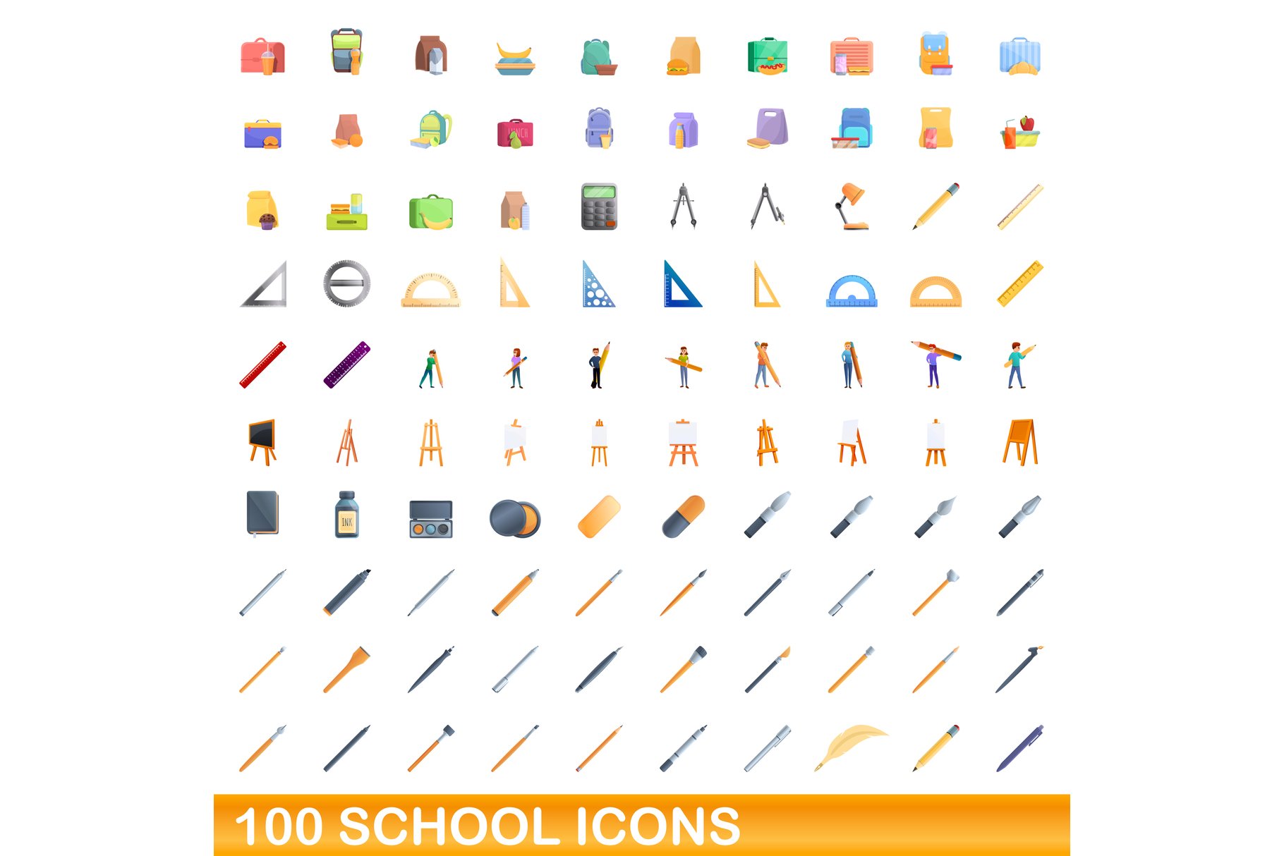 100 school icons set, cartoon style (1783798) | Icons | Design Bundles