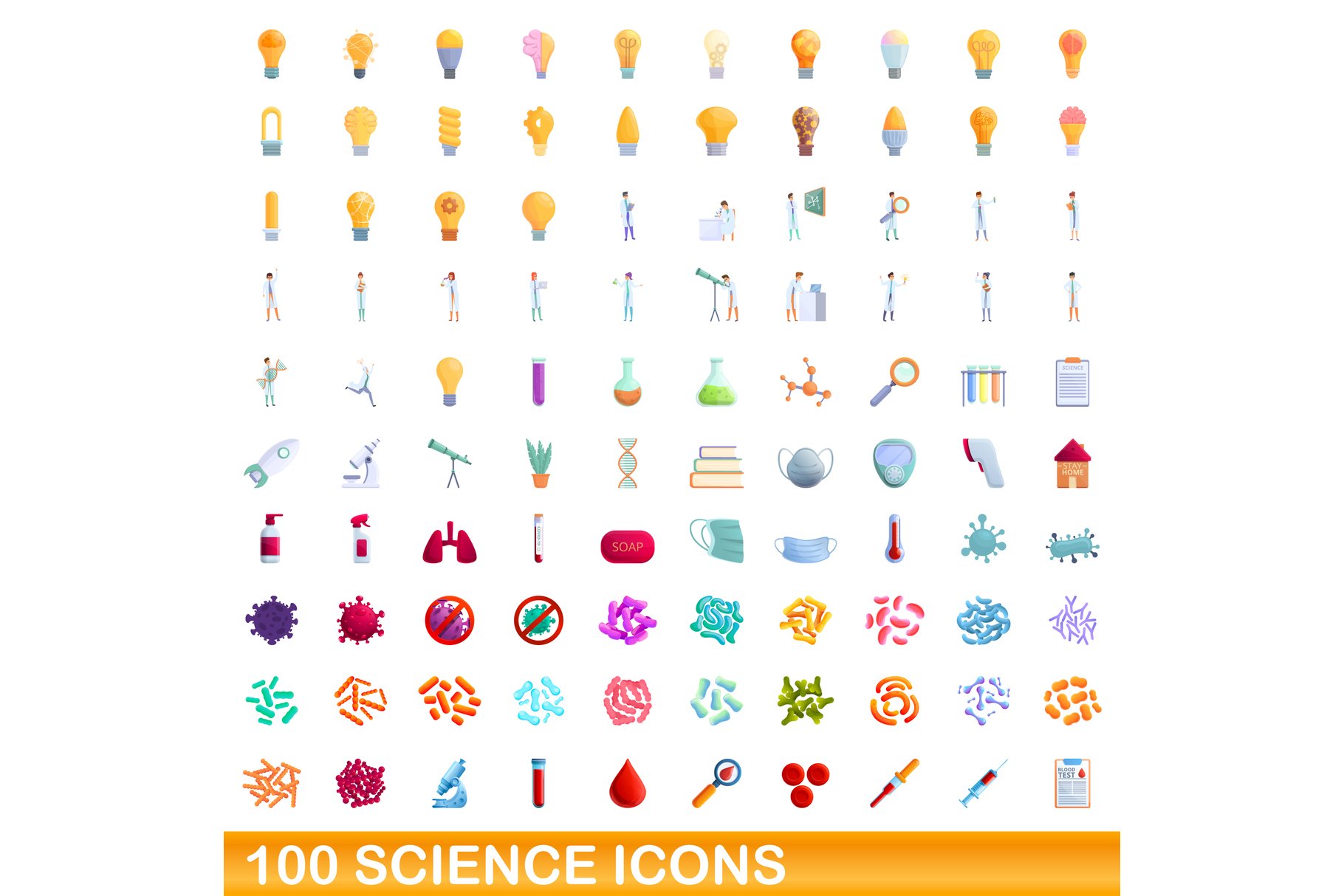 100 science icons set, cartoon style (1783806) | Icons | Design Bundles