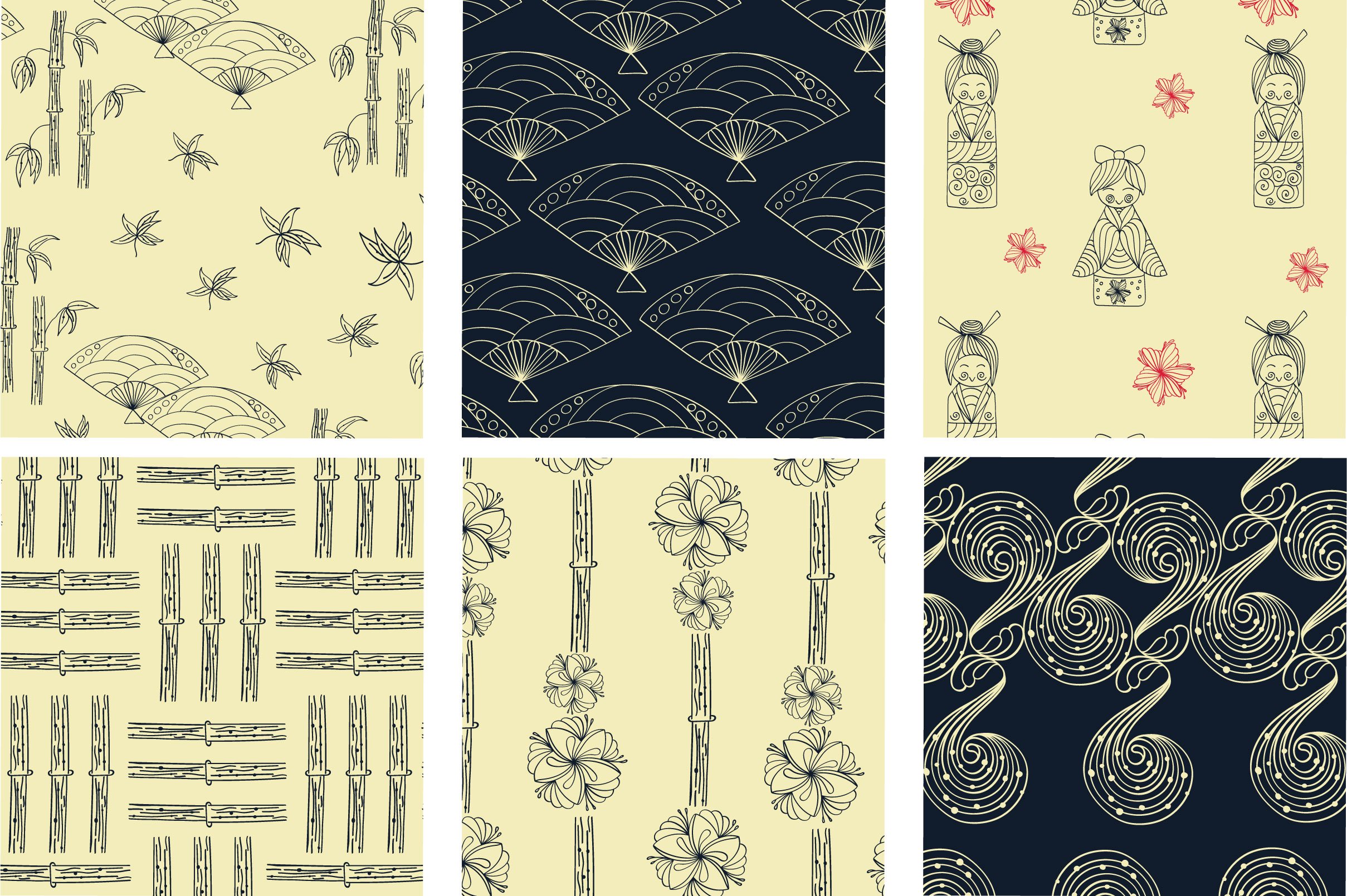Line art Japanese Pattern Collection (464259) | Patterns | Design Bundles