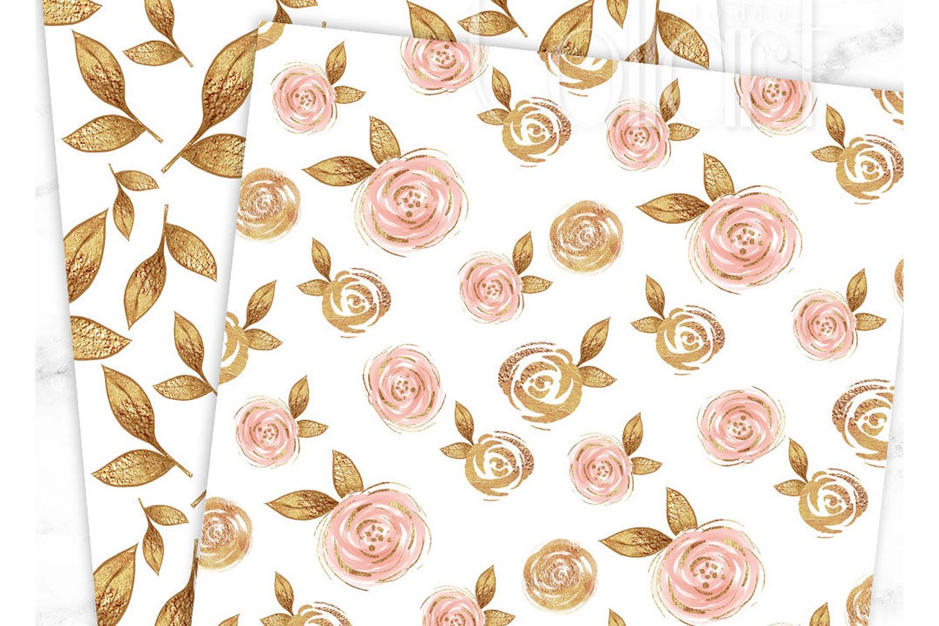 Floral Digital Paper Pack, Rose gold Flowers Planner Sticker (785325 ...