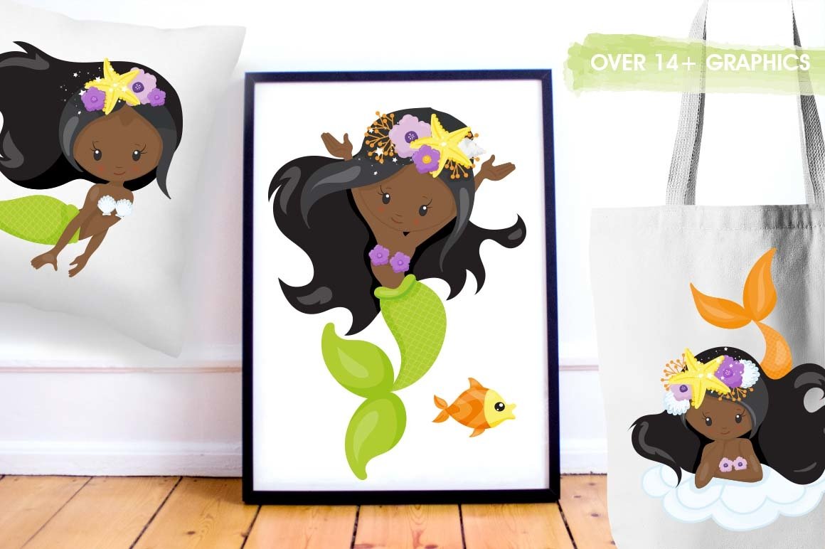 African American mermaid girls graphics - vectors