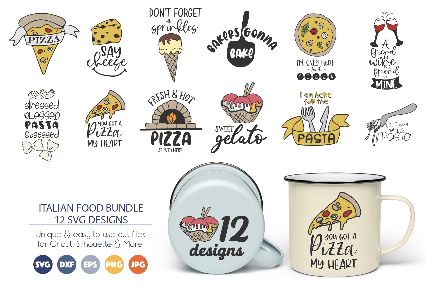 Italian Food SVG Bundle | Pizza, Pasta, Gelato SVG