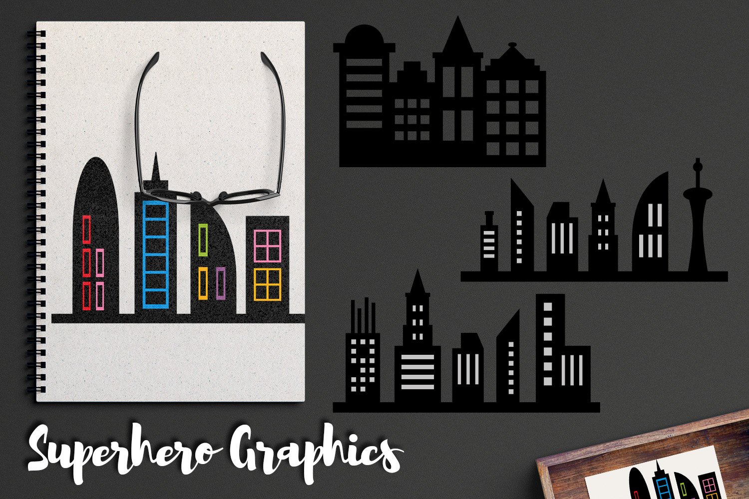 Superhero Skyline Buildings block graphic illustration (81014 ...