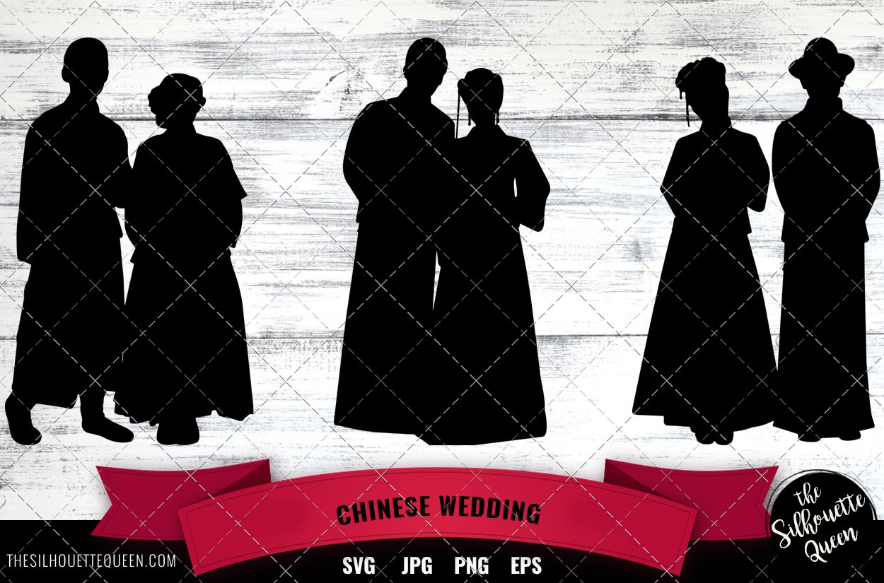 Chinese Wedding Couple Vector SIlhouette (1469228) | SVGs | Design Bundles