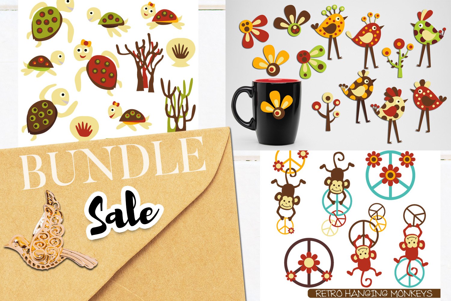 Animals clip art bundle - Birds, Monkeys, Seaturtles (251173 ...