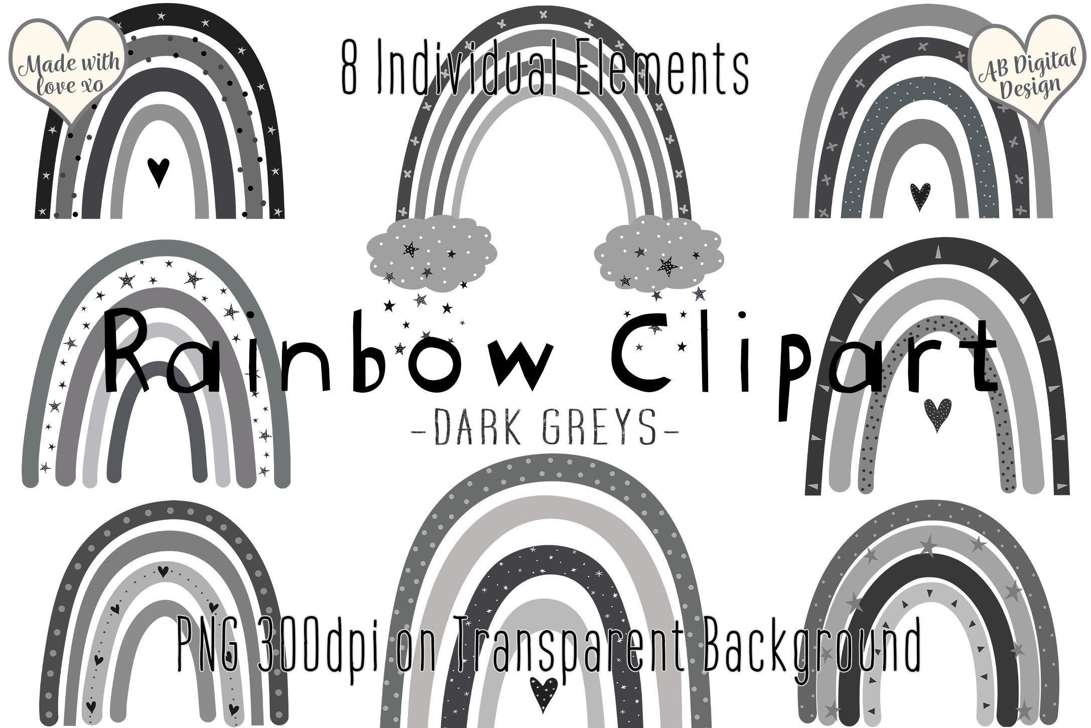 Digital Rainbow Hand Drawn Boho Rainbow Clipart Nursery Clipart ...