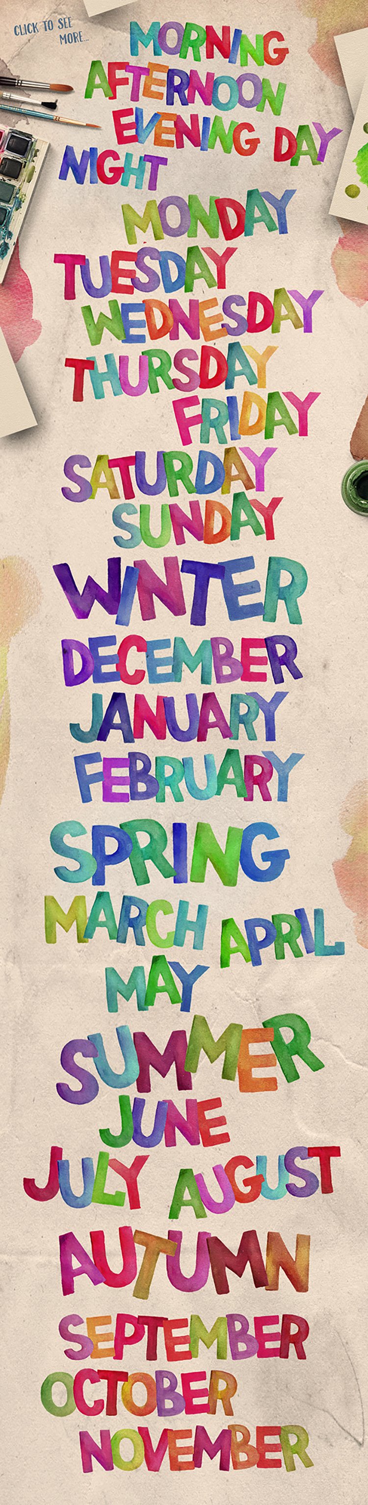 Watercolor Alphabet & Paint Stains (423041) | Decorations | Design Bundles