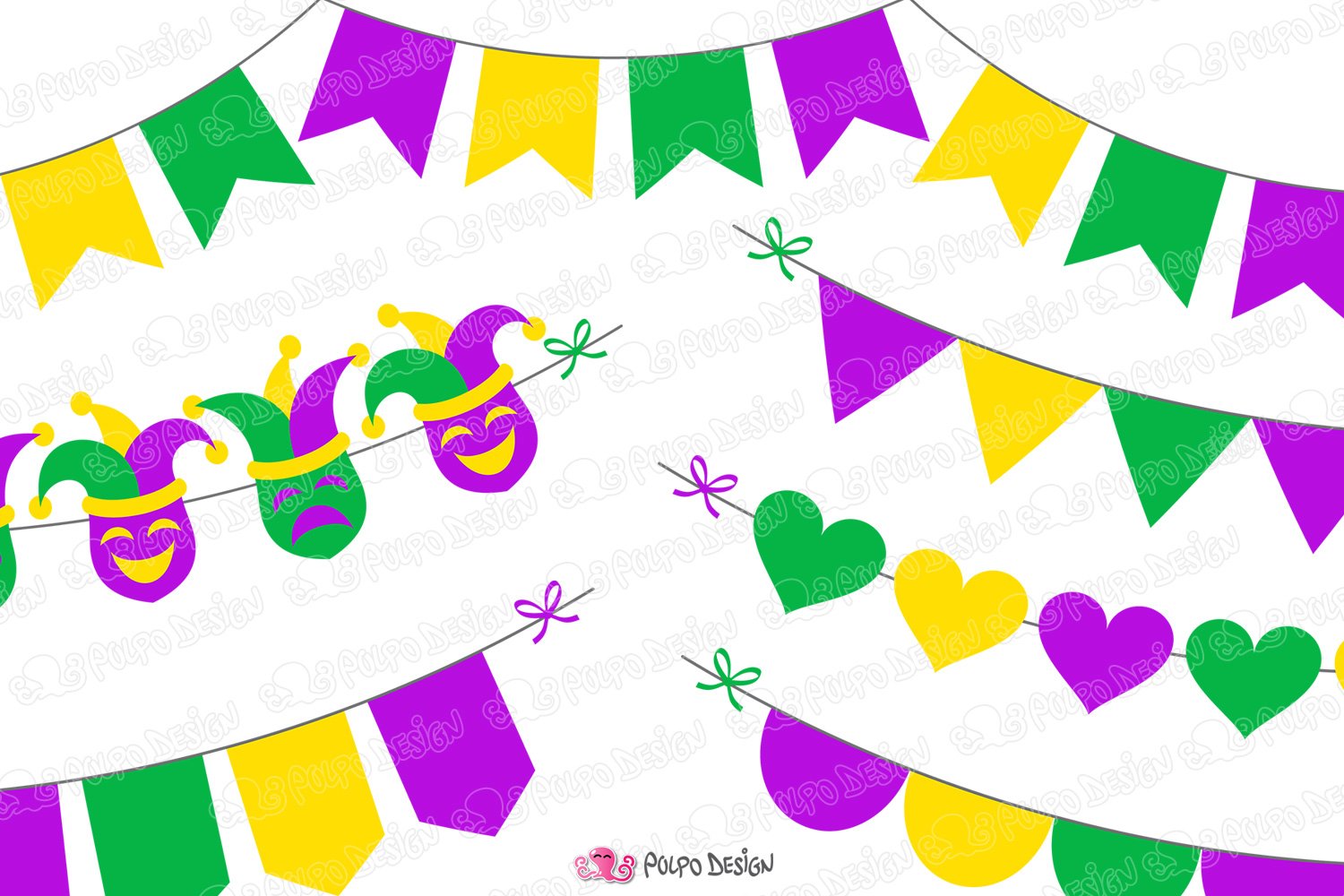 Mardi Gras Bunting clipart (50056) | Decorations | Design Bundles