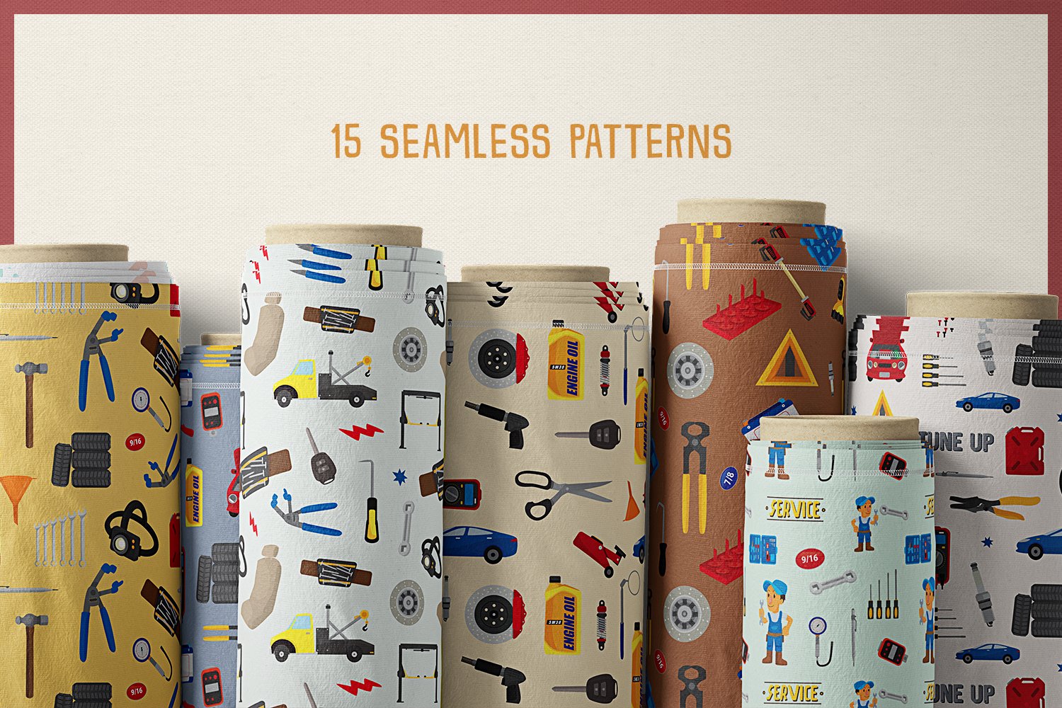 Car Mechanic Vector Clipart and Seamless Pattern