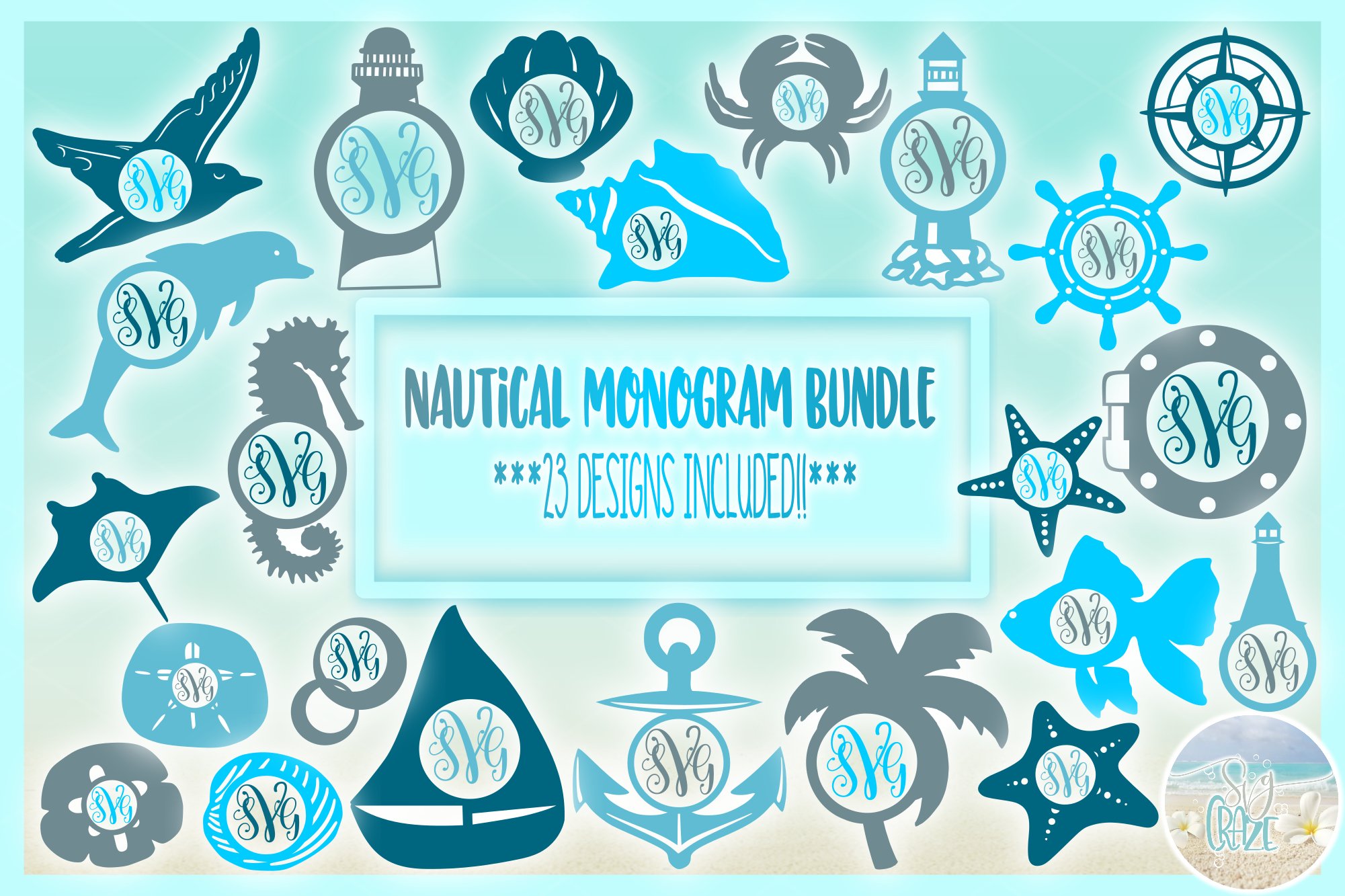 Nautical Monogram Bundle SVG Dxf Eps Png PDF (302335) | SVGs | Design ...