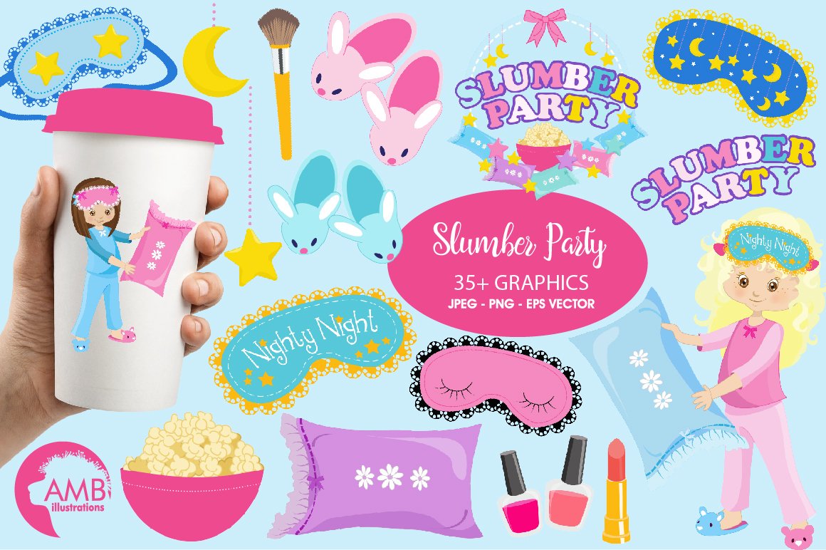 Slumber Party cliparts AMB-1234 (110114) | Illustrations | Design Bundles