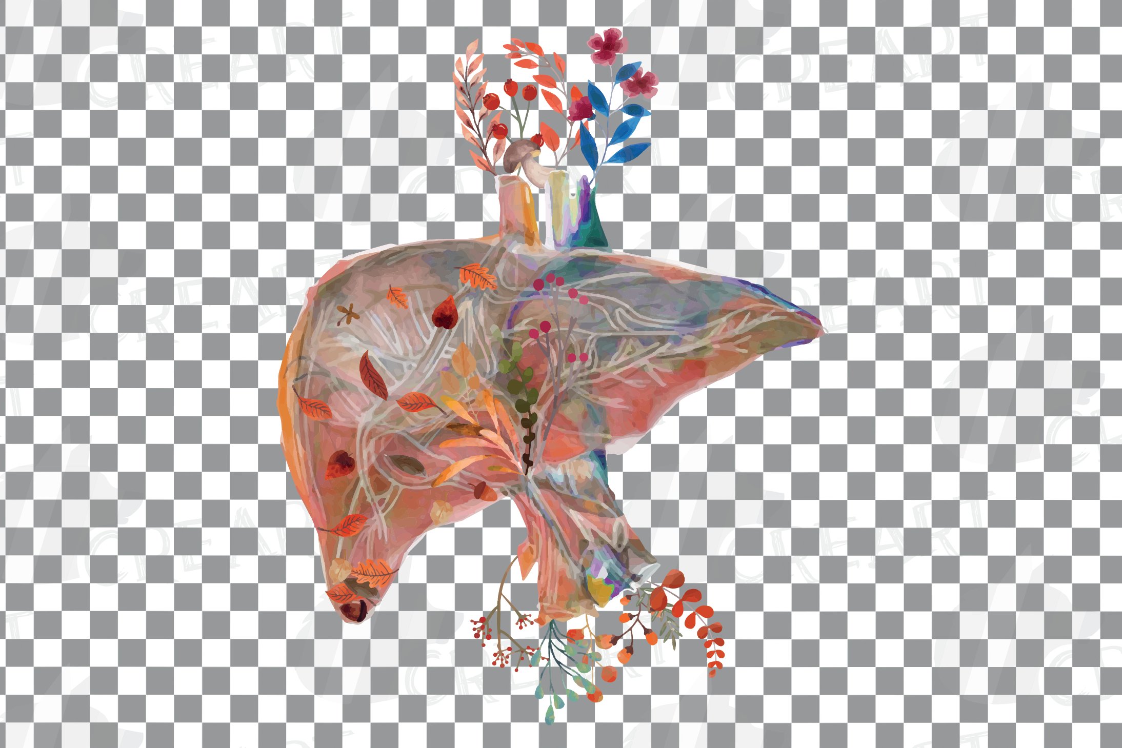 Autumn blooming liver decor design. Floral human liver gift (518633 ...